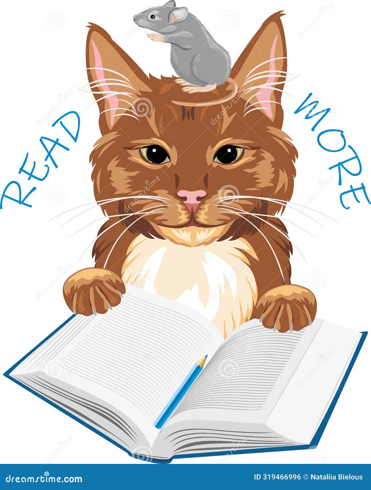 The Cat and Mouse Love To Read Books Stock Vector - Illustration of ...