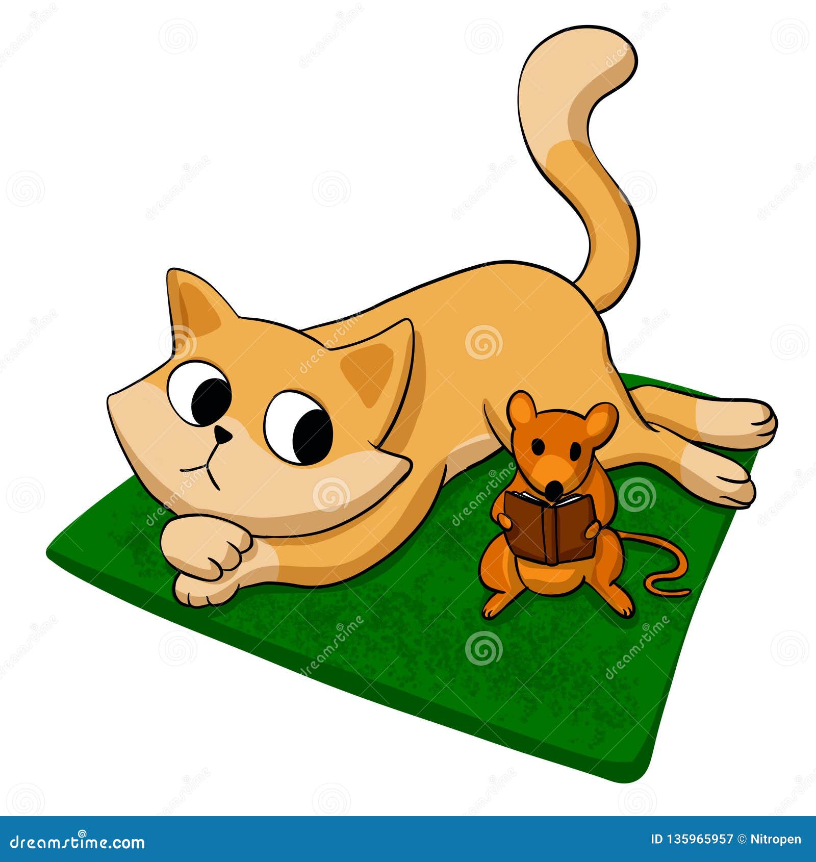Cat and mouse reading book stock illustration. Illustration of nature ...