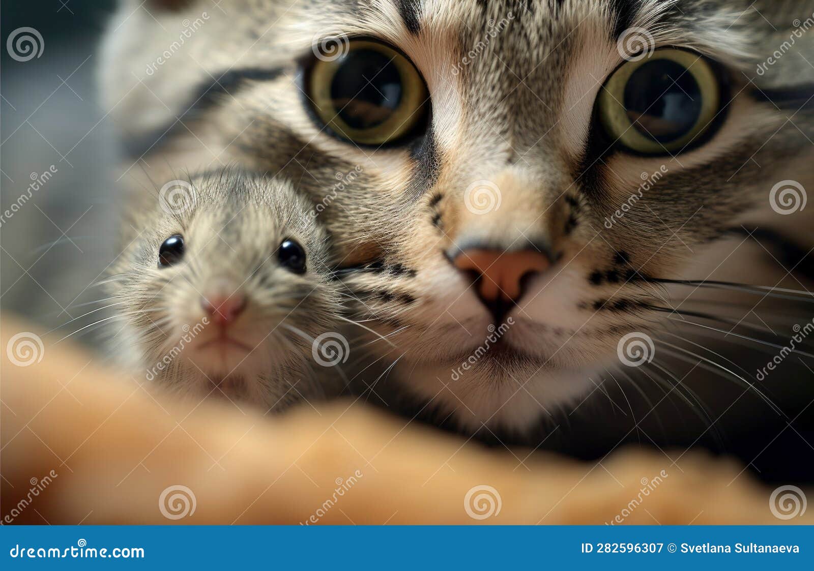 Cat and Mouse Together. Close-up Stock Illustration - Illustration of ...