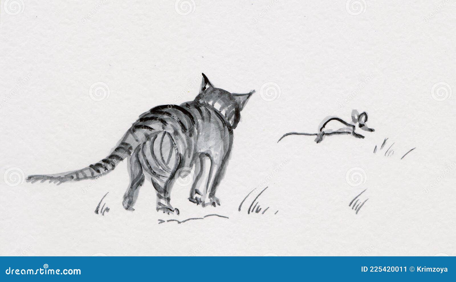 Red Cat Hunting For Mouse. Isolated On A White Background. EPS 10 ...