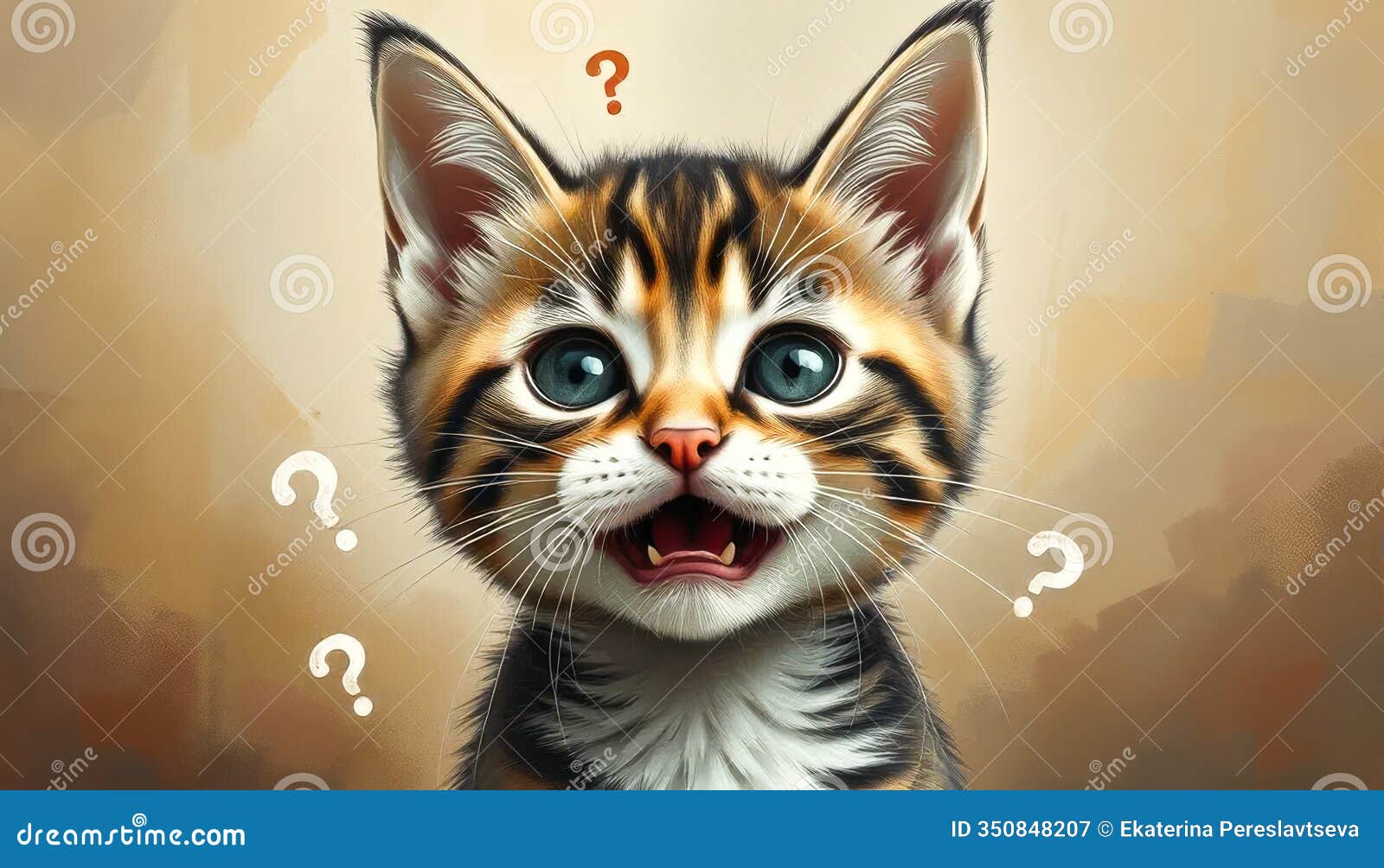 Cat with a Mouth Open and a Question Mark on Its Forehead Stock Image ...