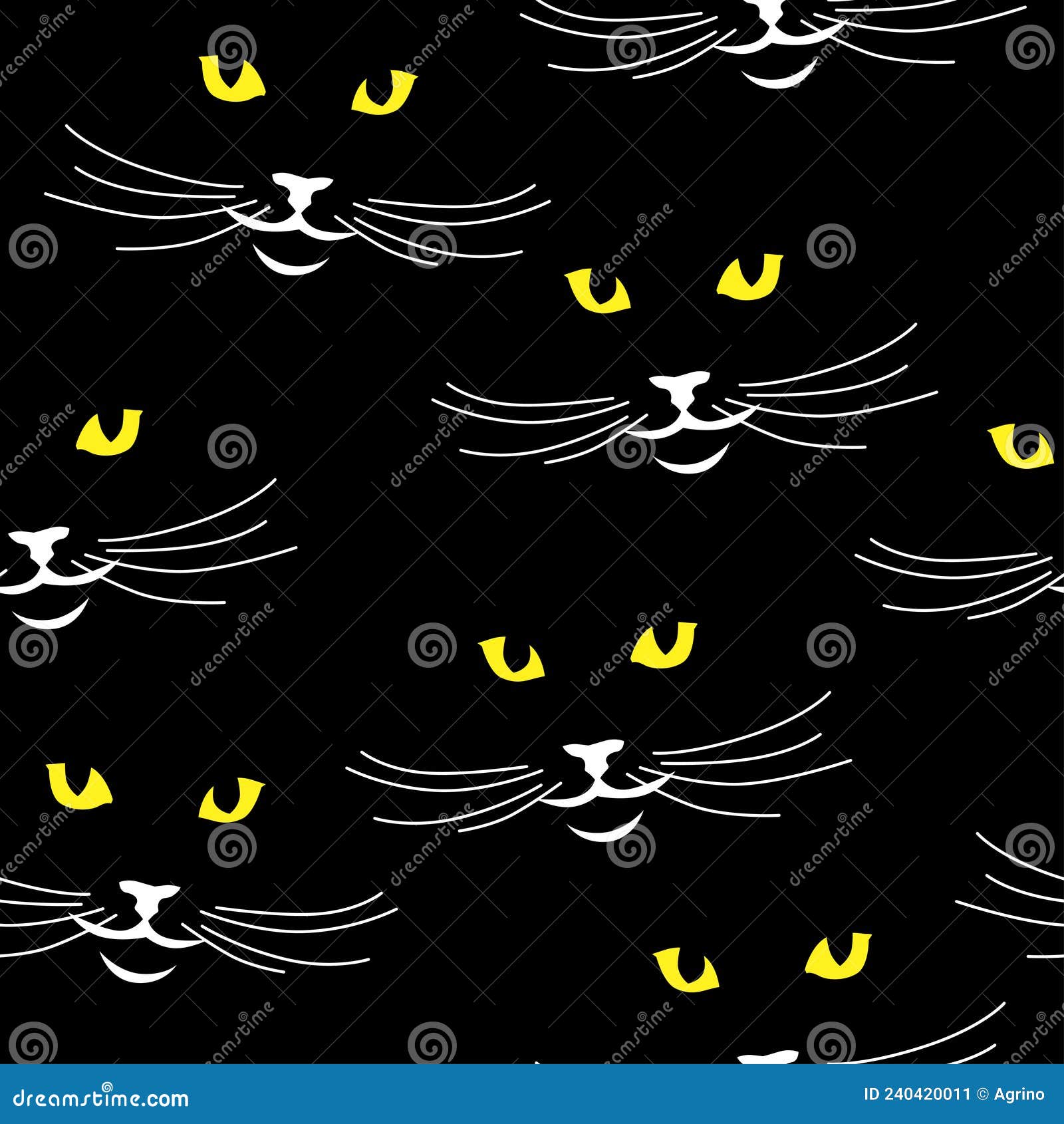 Cat Muzzle Pattern Seamless on Black Background Stock Vector ...