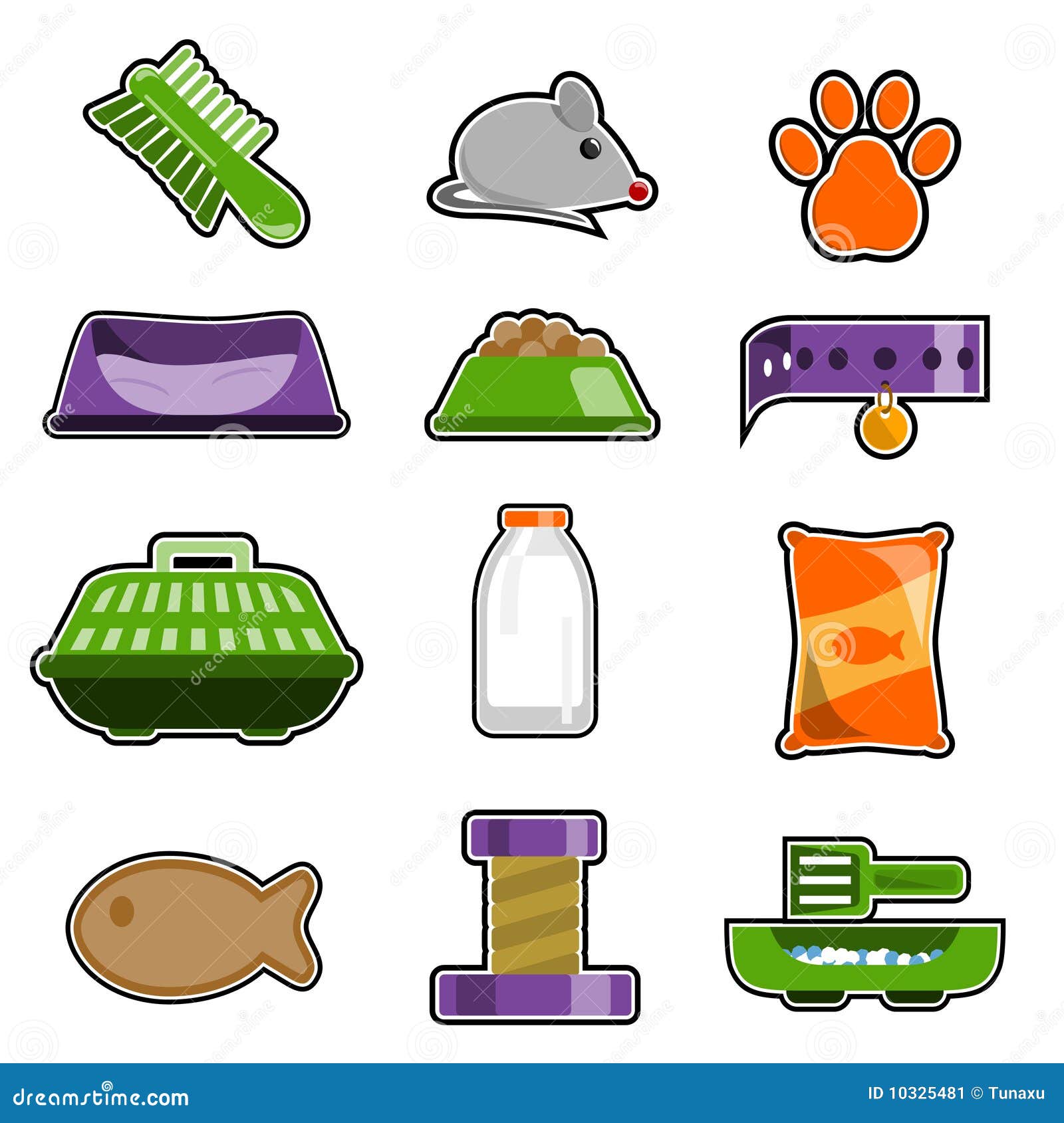 Cat object icon set stock vector. Image of bone, friend - 10325481