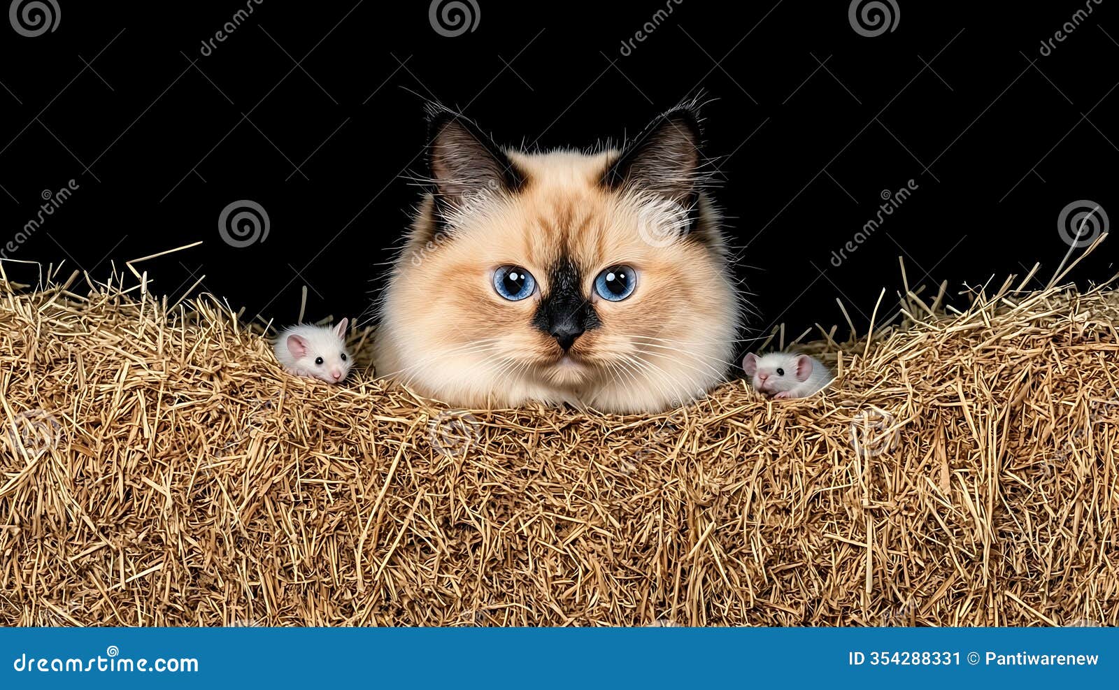Cat Observing Mice in Barn Environment Stock Illustration ...