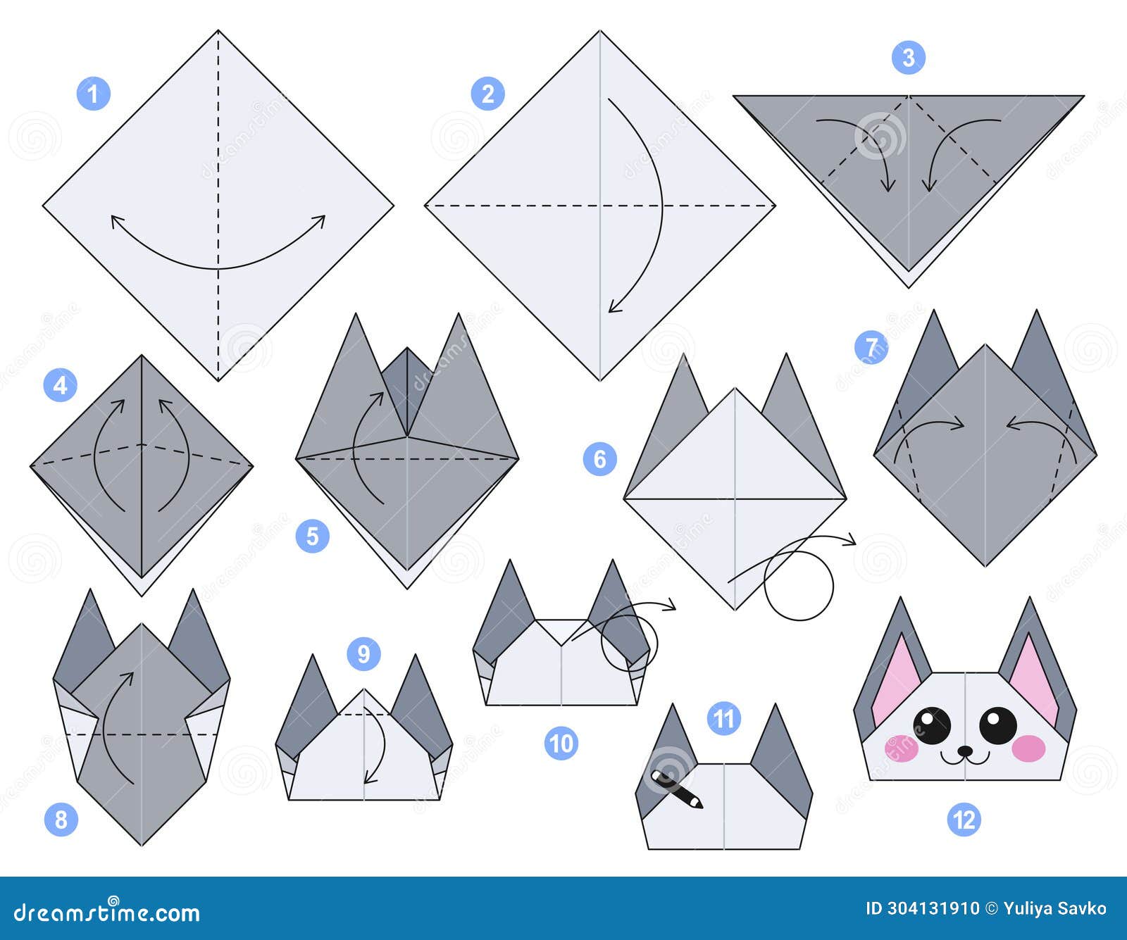 Origami Tutorial for Kids. Origami Cute Cat. Stock Illustration ...