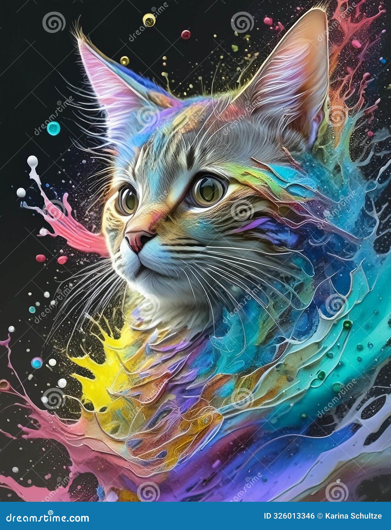Cat with paint splashes stock illustration. Illustration of painting ...