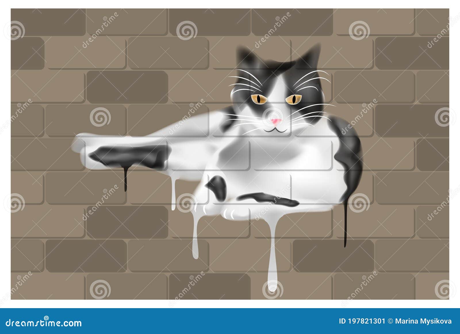 The Cat is Painted on the Wall Stock Vector - Illustration of kitten ...