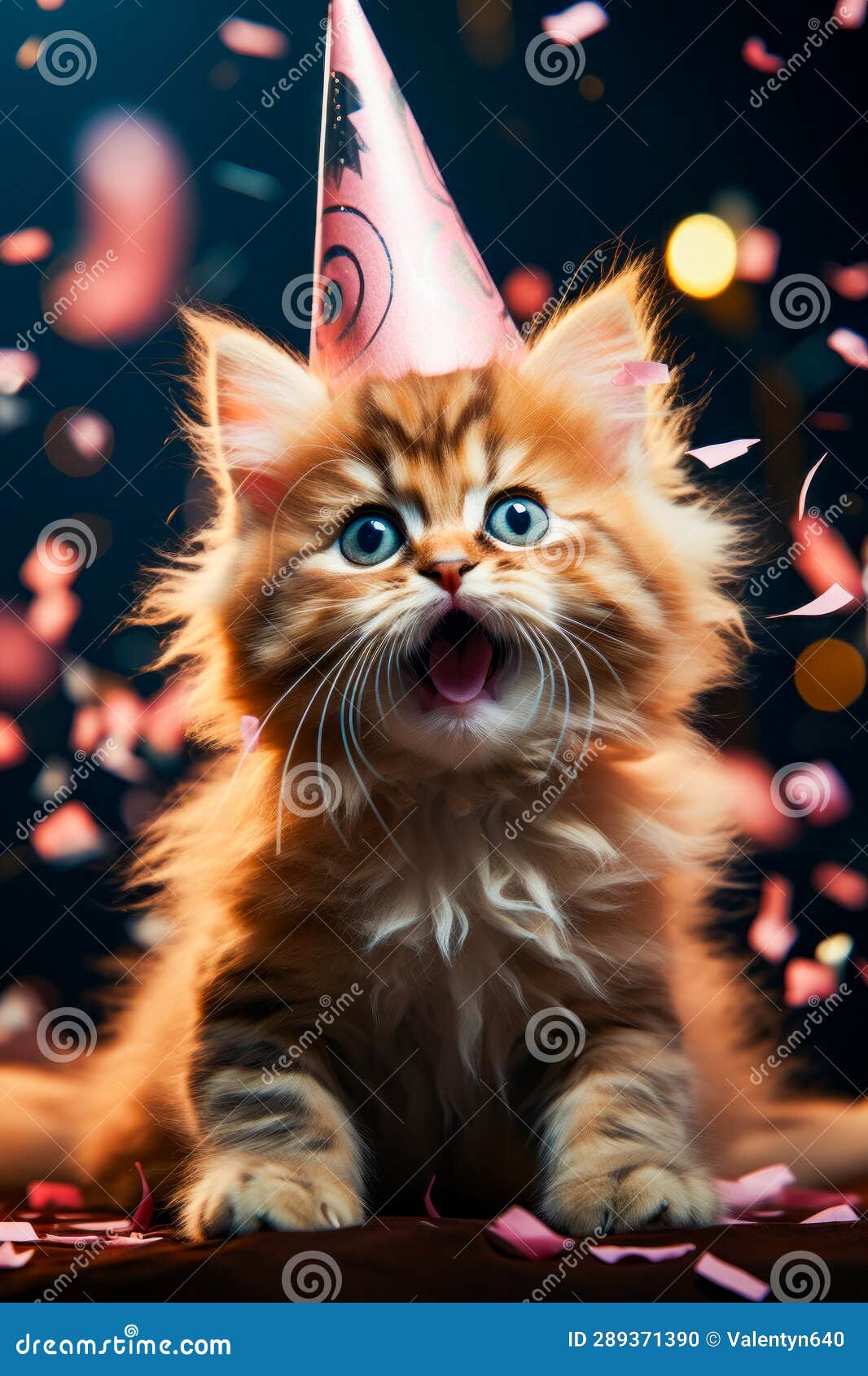 Cat with Party Hat on and Party Streamer. Generative AI Stock Photo ...