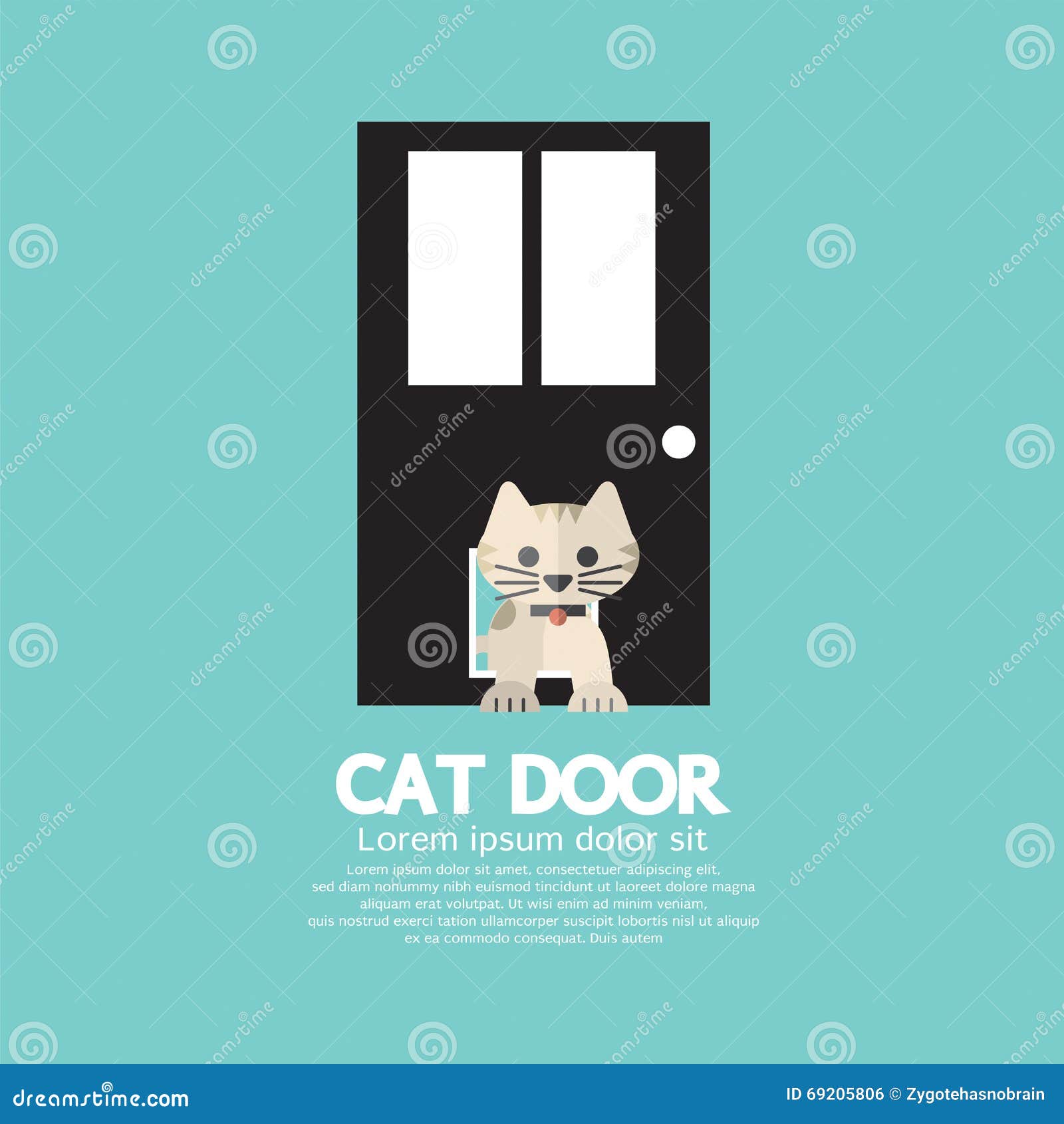 Cat Passing Through The Door For Cat. Vector Illustration ...