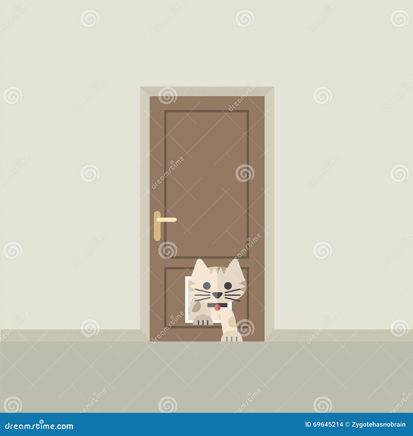 Cat Passing Through The Door For Cat. Vector Illustration ...