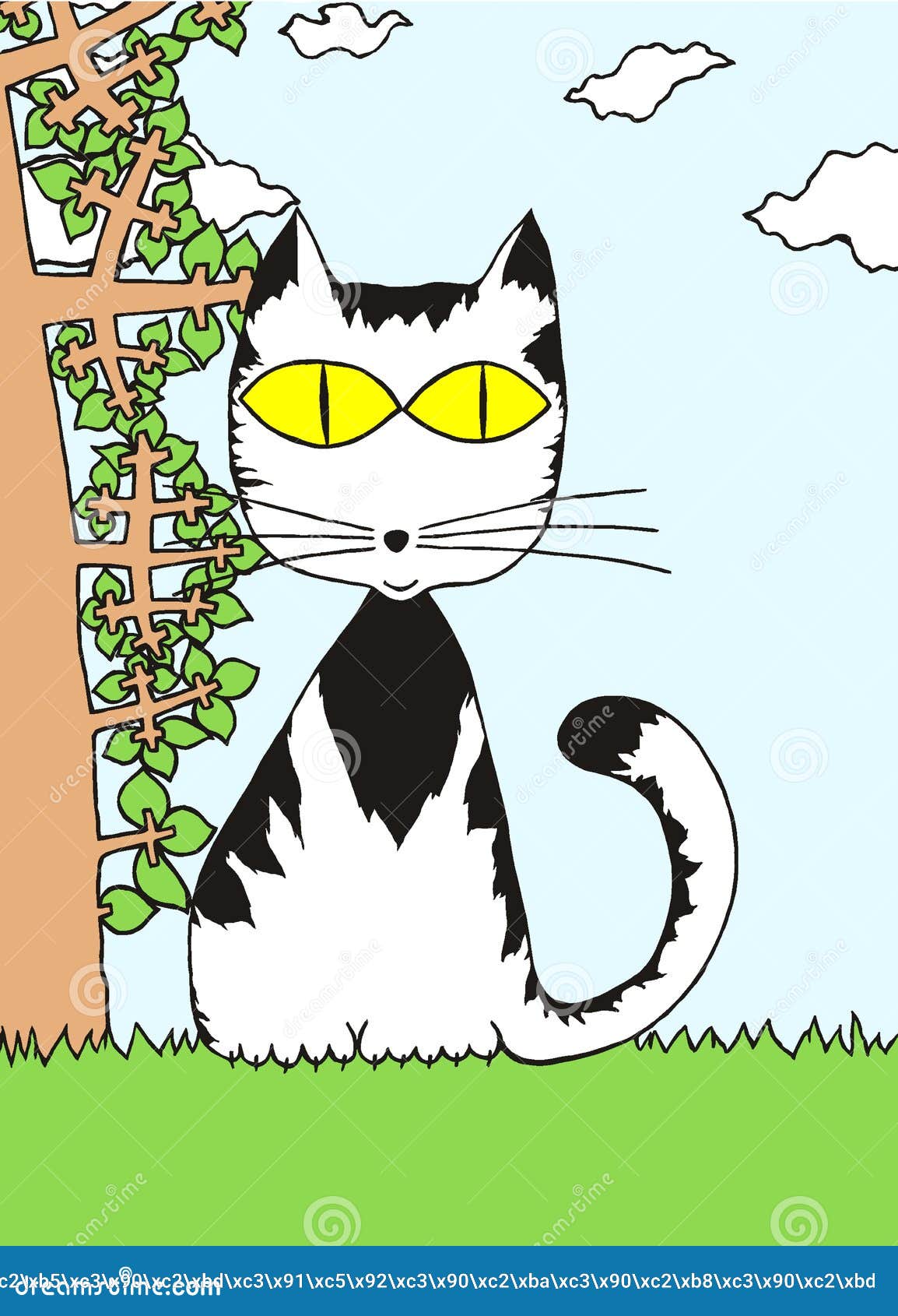 Drawing of a smiling cat stock vector. Illustration of positive - 91519272