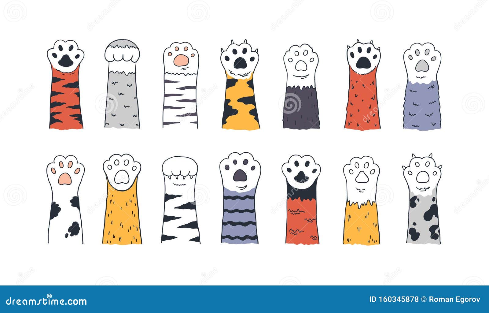 Cat Paws. Doodle Animal Foot, Cute Cartoon Kitten And Puppy Paws, Wild ... Cat Paws. Doodle Animal Foot, Cute Cartoon Kitten And Puppy Paws, Wild ...