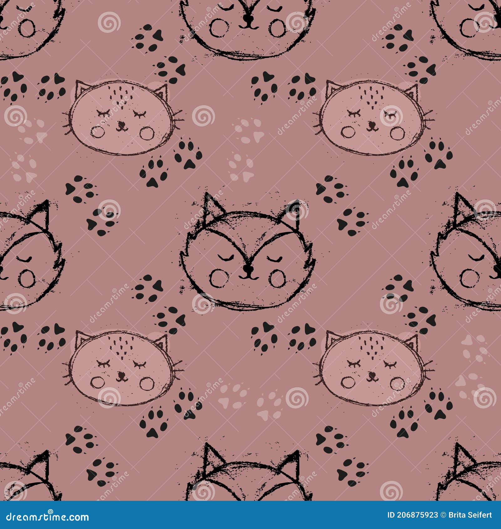Cat with Paws Footprint Seamless Background Repeating Pattern ...