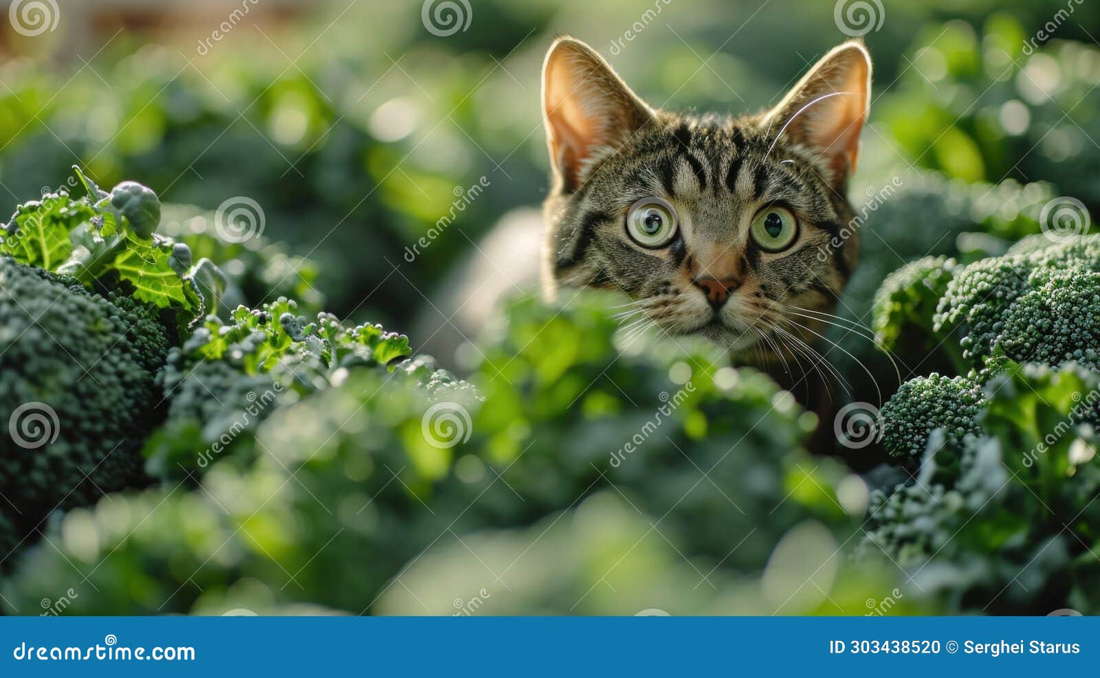 A Cat Peeking Out from Behind a Bunch of Broccoli, AI Stock ...