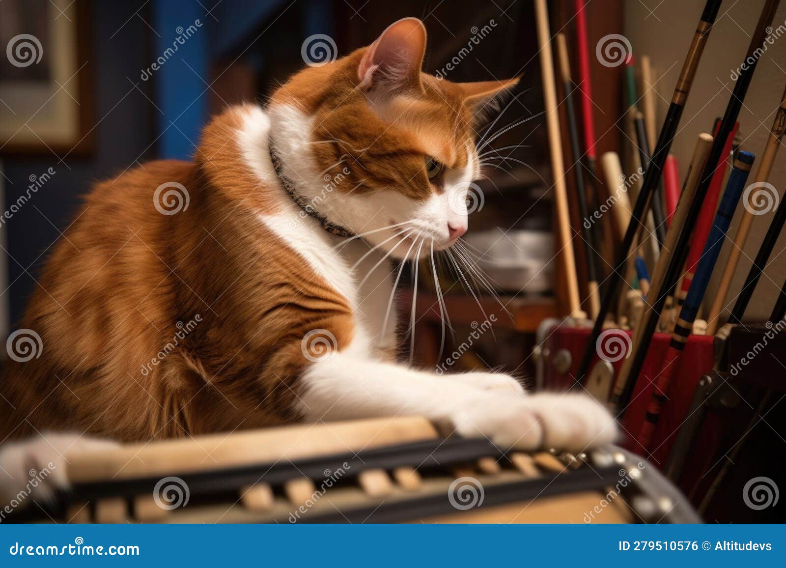 Cat Percussionist, Tapping Sticks on a Bass Drum Stock Photo - Image of ...