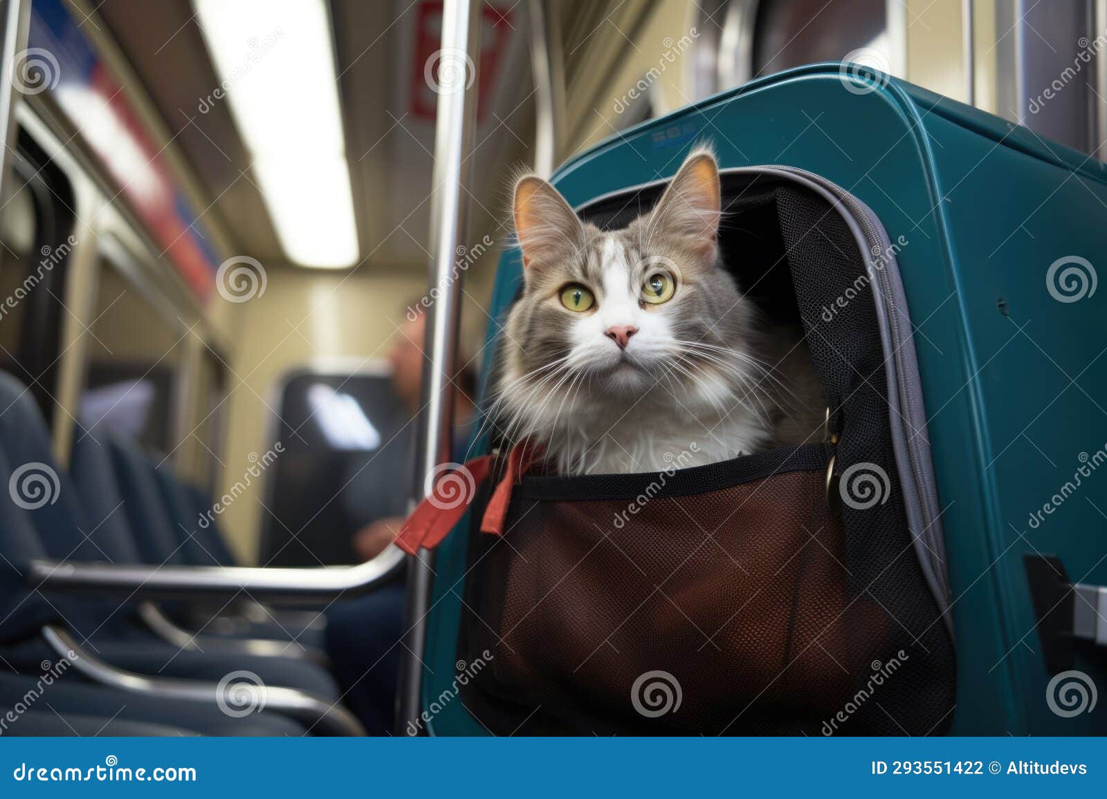 Cat in a Pet Carrier Placed on a Subway Seat Stock Photo - Image of ...