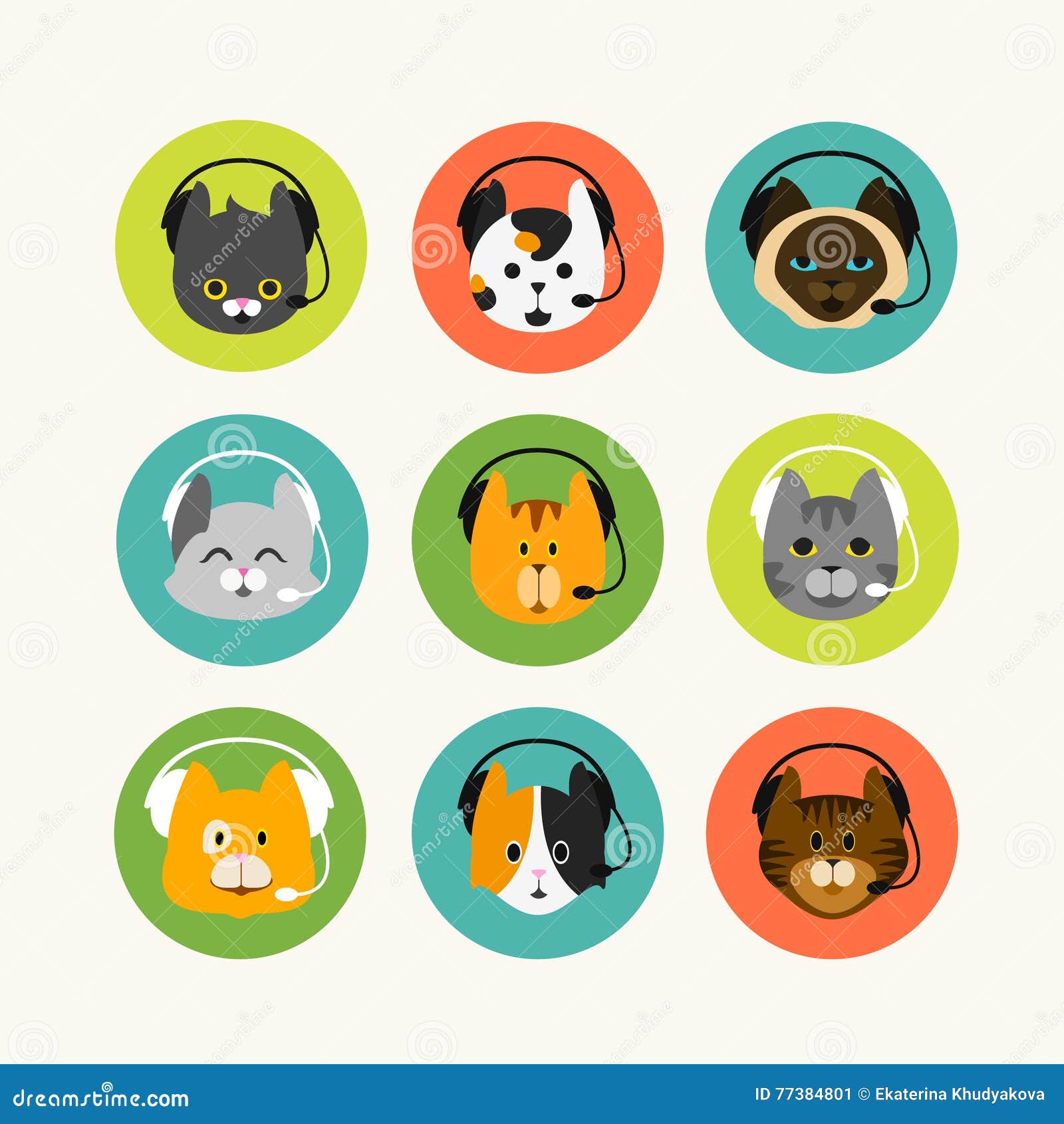 Cat with phone headset stock vector. Illustration of black - 77384801