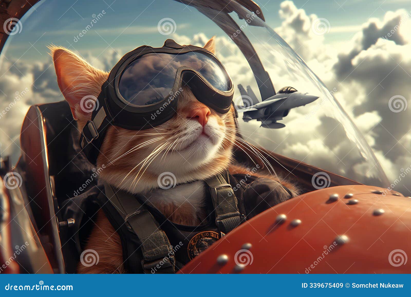 A Cat Pilot in Goggles Flying a Plane Stock Illustration - Illustration ...