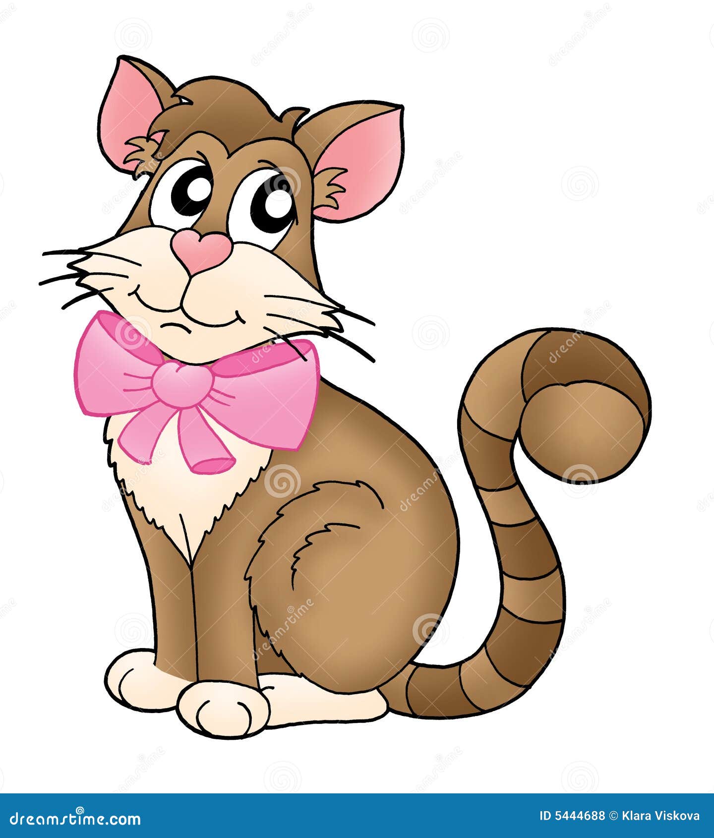 Cat with pink ribbon stock illustration. Illustration of drawing - 5444688