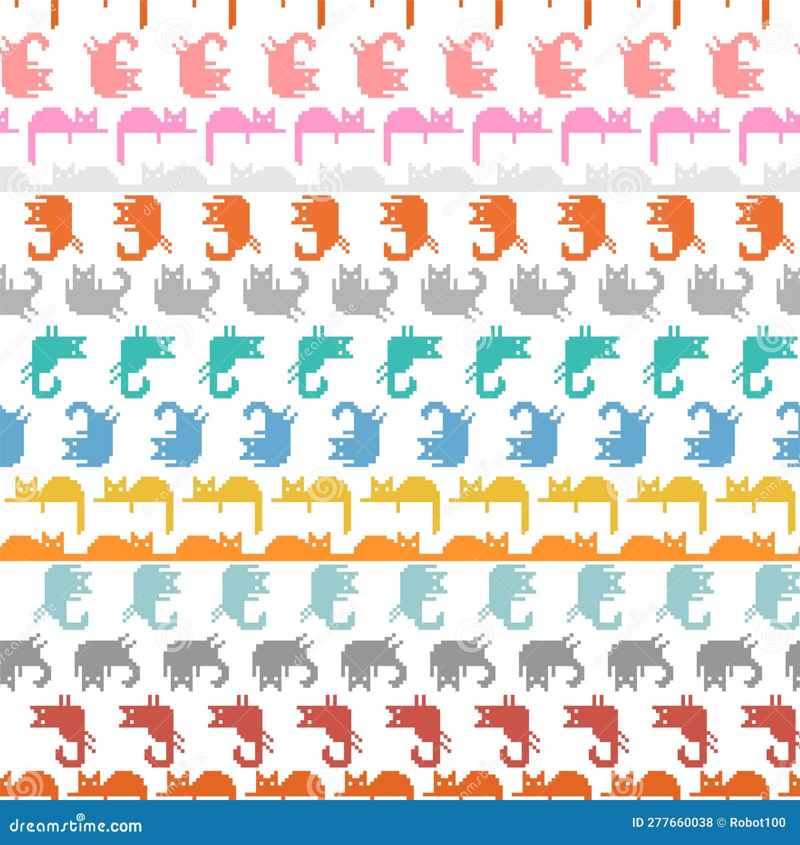 Cat Pixel Art Pattern Seamless. 8 Bit Pat Background Stock Vector ...