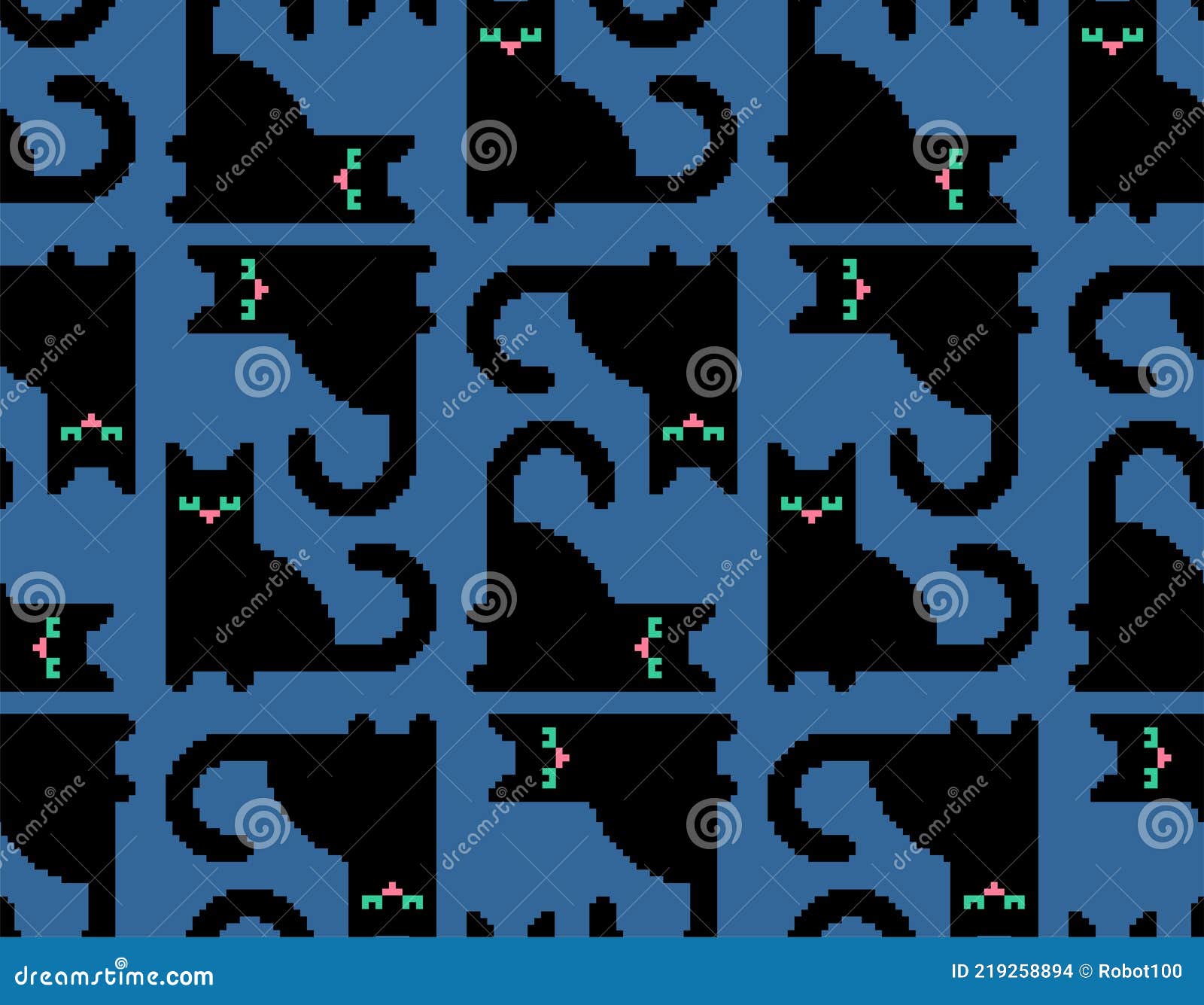 Cat Pixel Art Pattern Seamless. Pet 8 Bit Background. Pixelated Vector ...