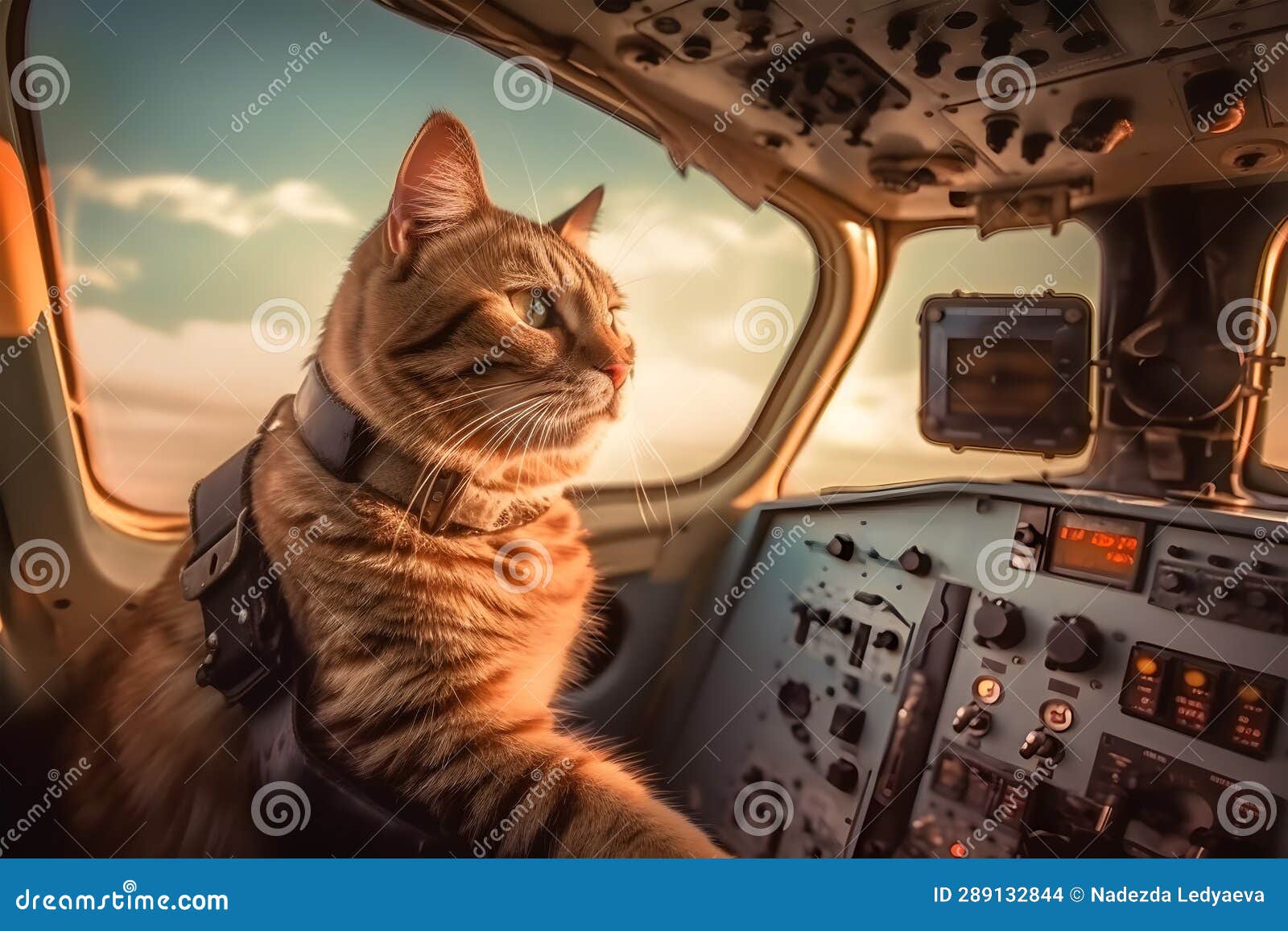 The Cat in the Plane Controls the Plane. Stock Illustration ...