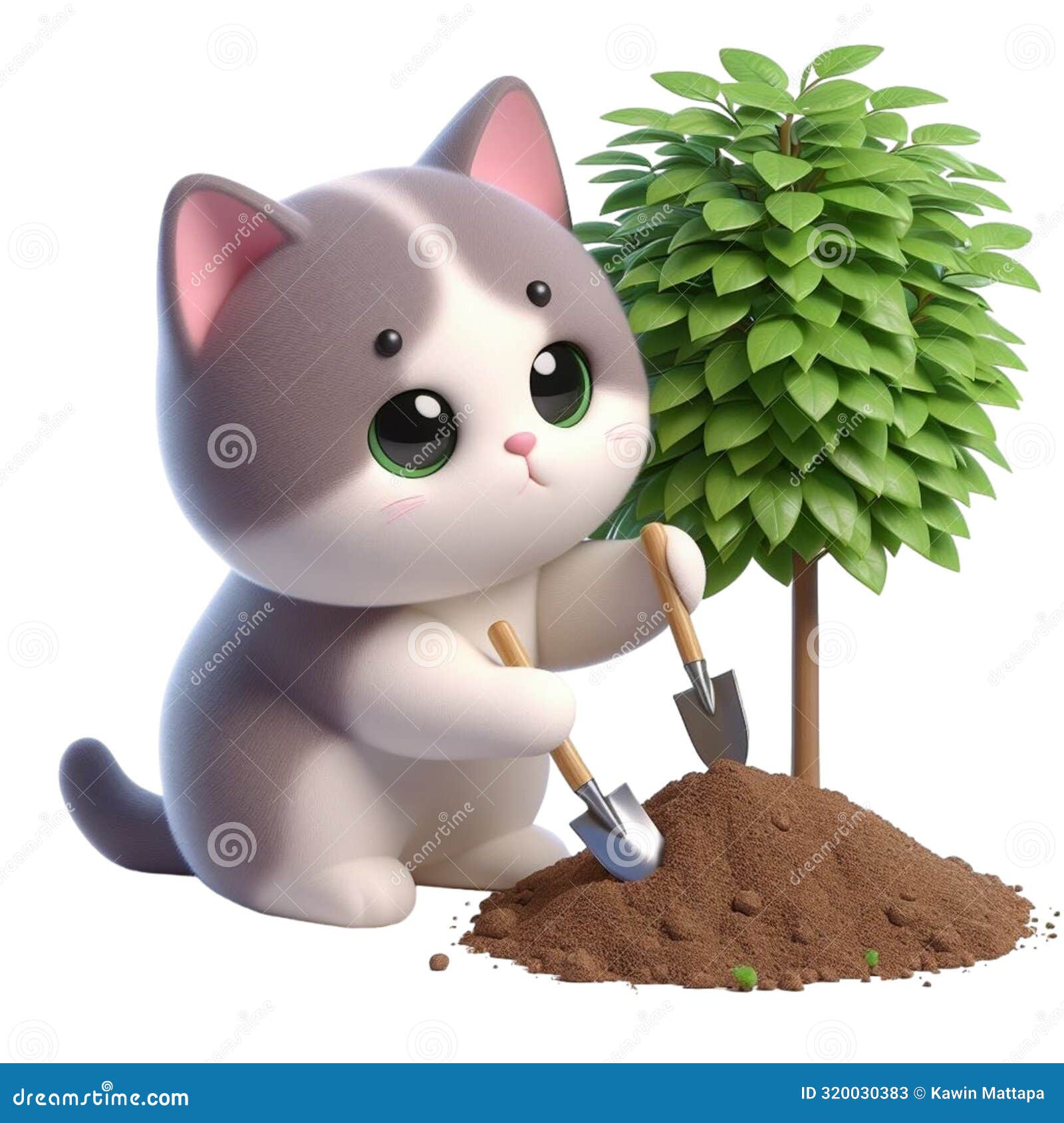Cat planting a tree stock illustration. Illustration of cartoon - 320030383