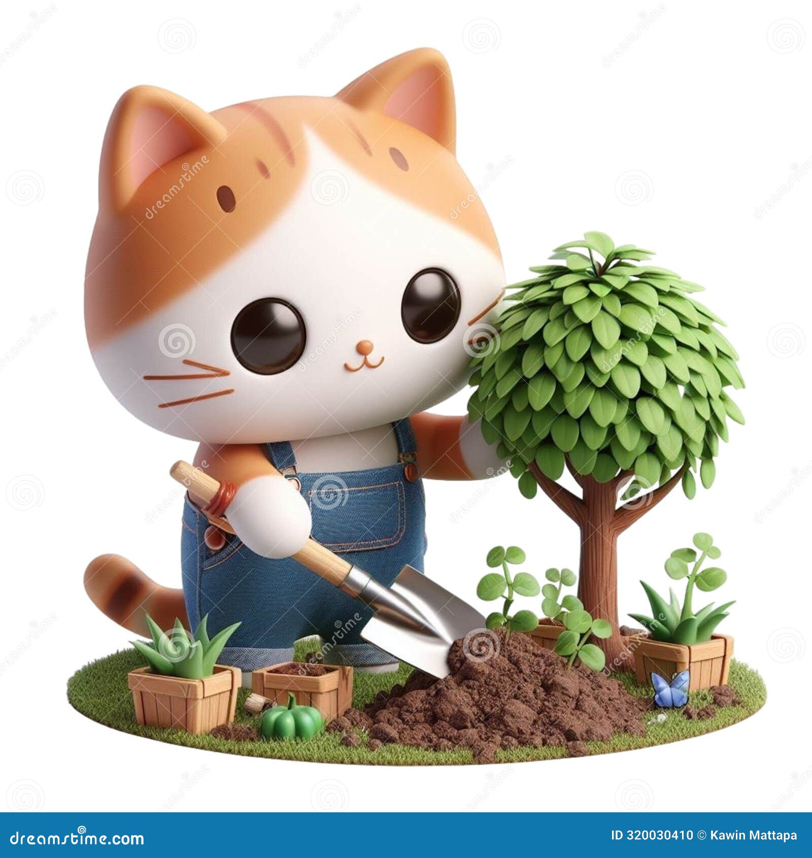 Cat planting a tree stock illustration. Illustration of jungle - 320030410