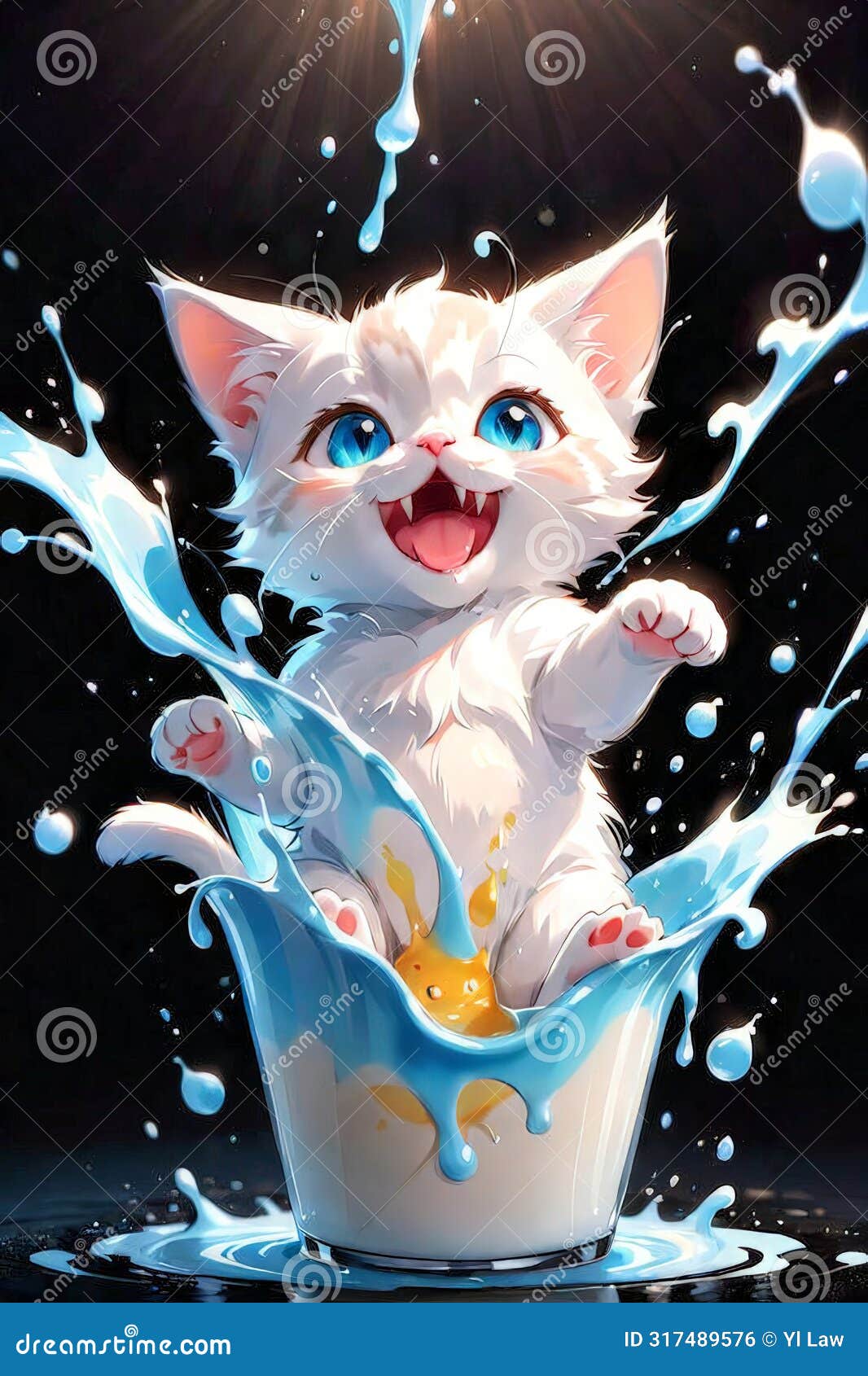 Cat Play Water with Splash ,generated Ai Stock Illustration ...