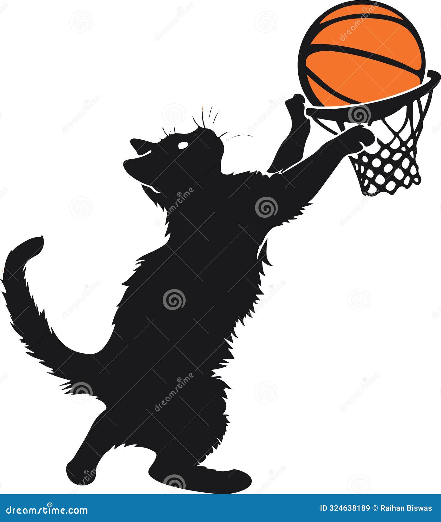 Cat Playing Basketball Silhouette Stock Illustration - Illustration of ...