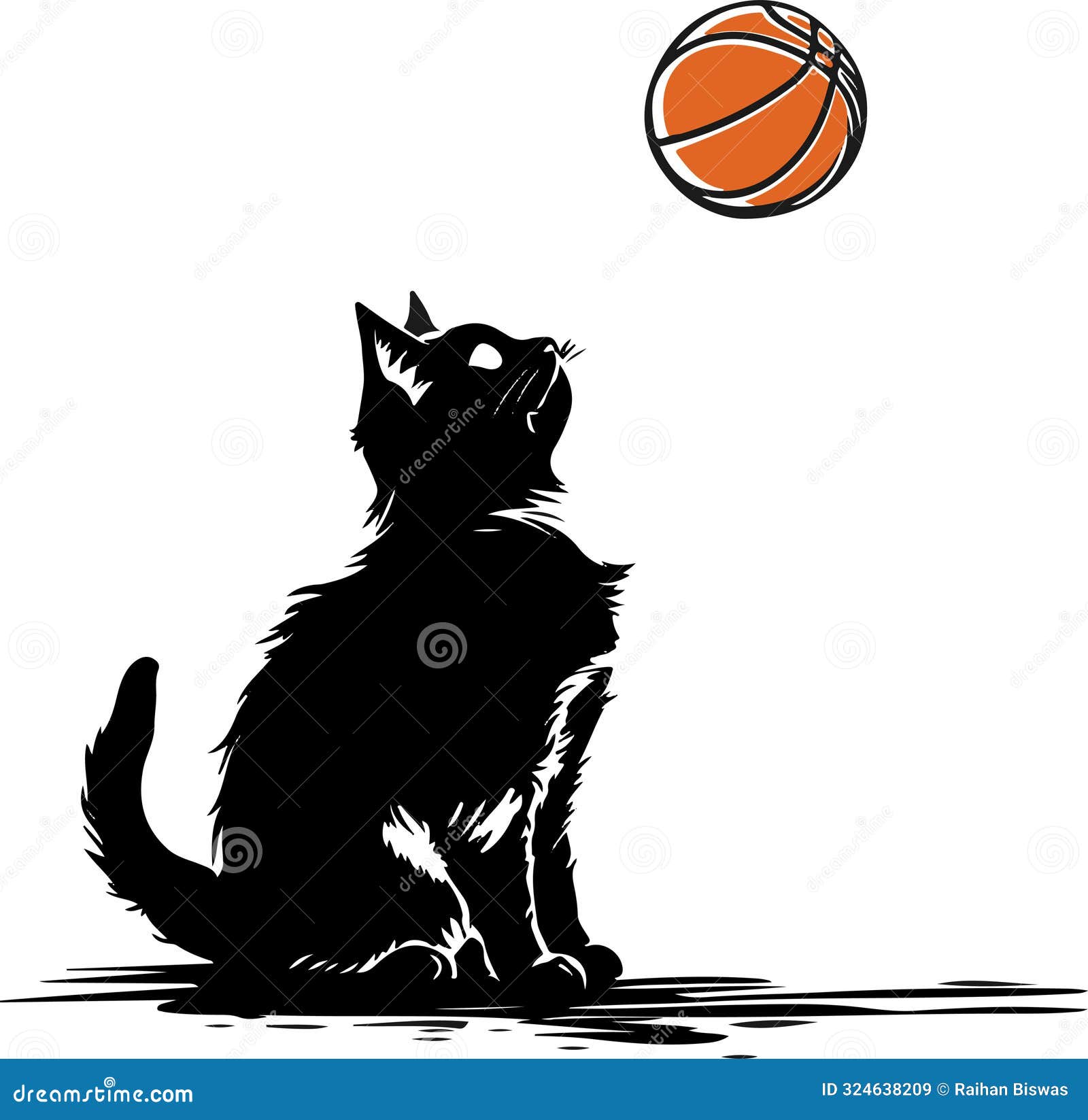 Cat Playing Basketball Silhouette Stock Illustration - Illustration of ...