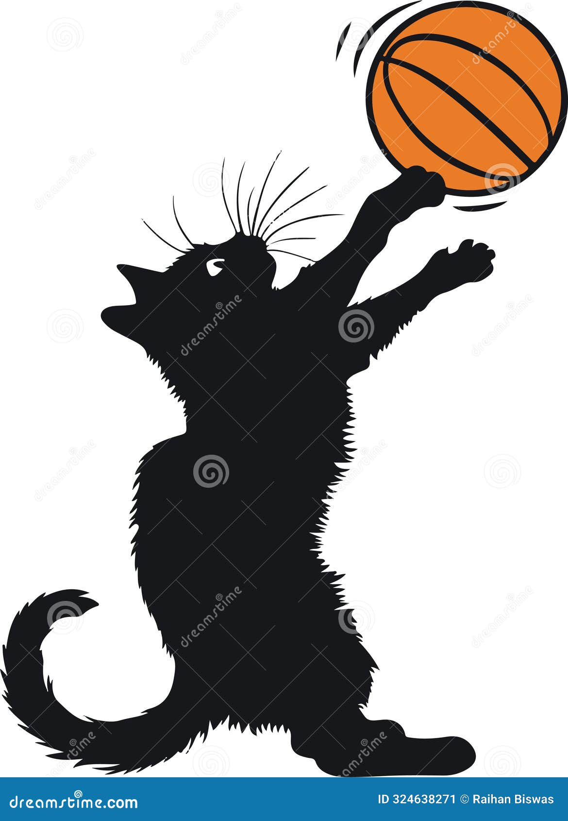 Cat Playing Basketball Silhouette Stock Illustration - Illustration of ...