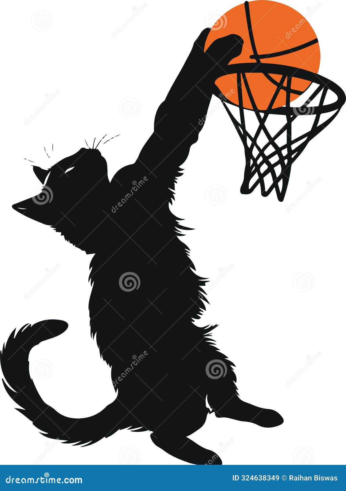 Cat Playing Basketball Silhouette Stock Illustration - Illustration of ...