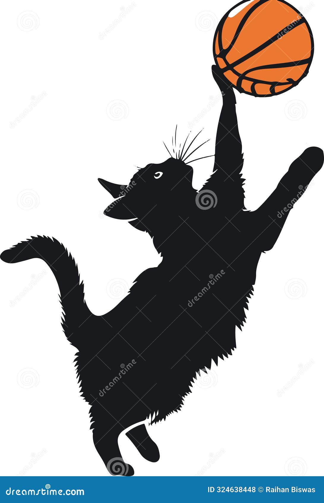 Cat Playing Basketball Silhouette Stock Illustration - Illustration of ...