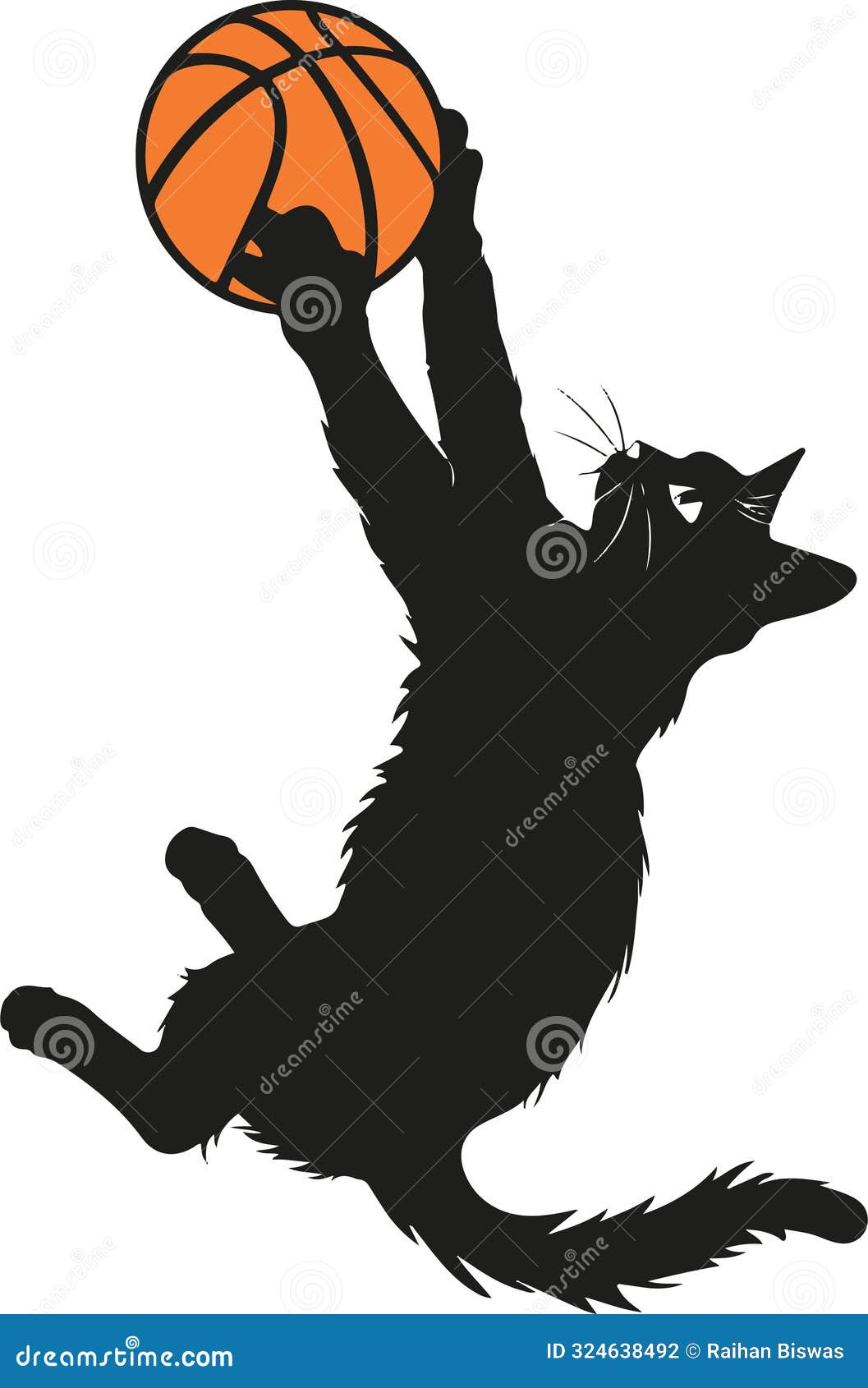 Cat Playing Basketball Silhouette Stock Illustration - Illustration of ...