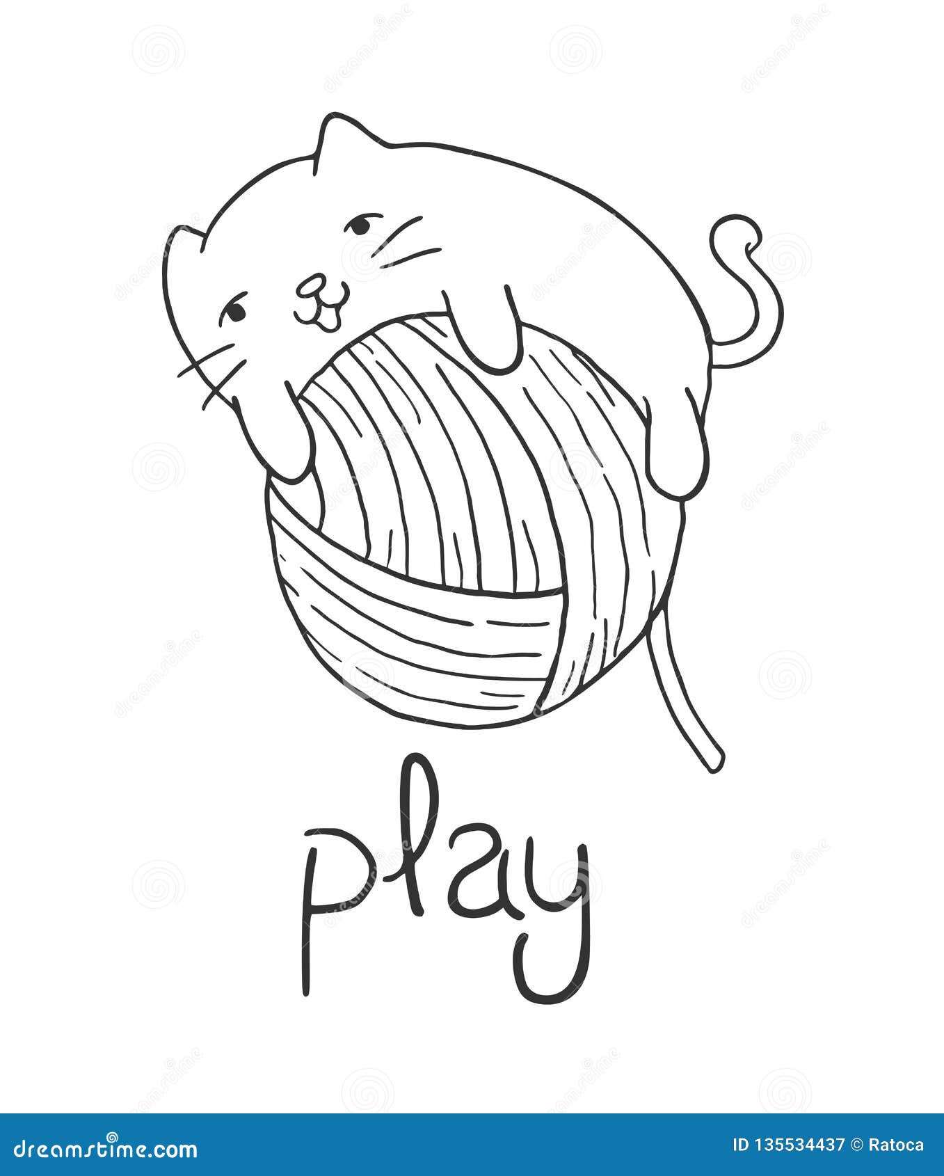 Cat playing draw stock vector. Illustration of clew - 135534437