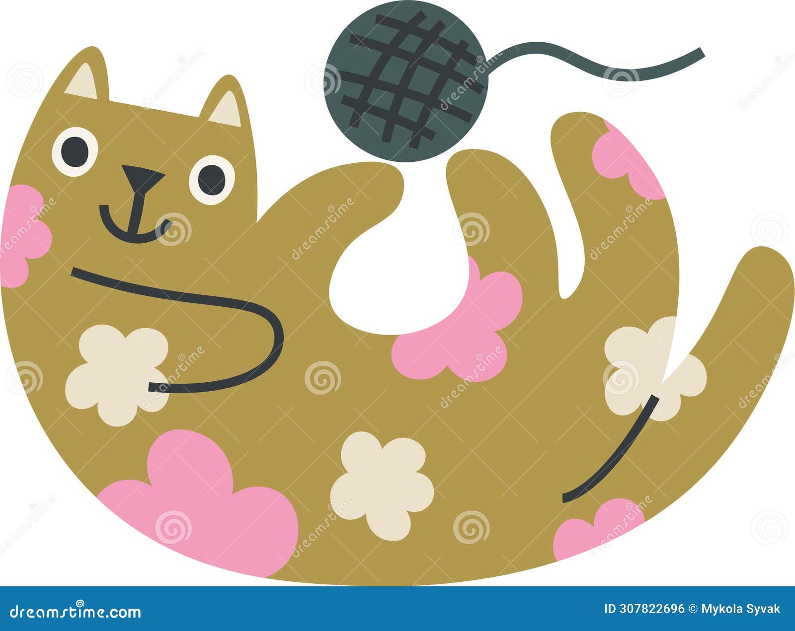 Cat Playing with Threads Ball Stock Vector - Illustration of kitten ...