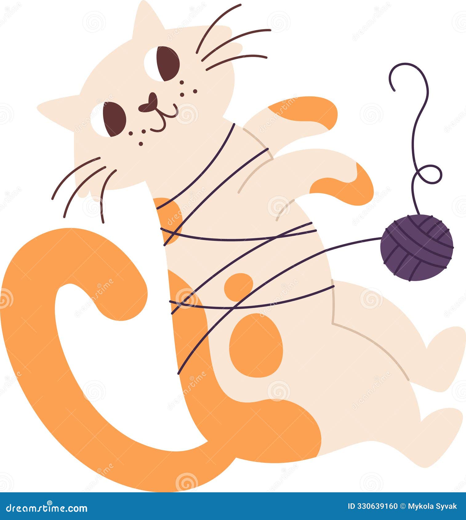 Cat Playing with Threads Ball Stock Illustration - Illustration of ...