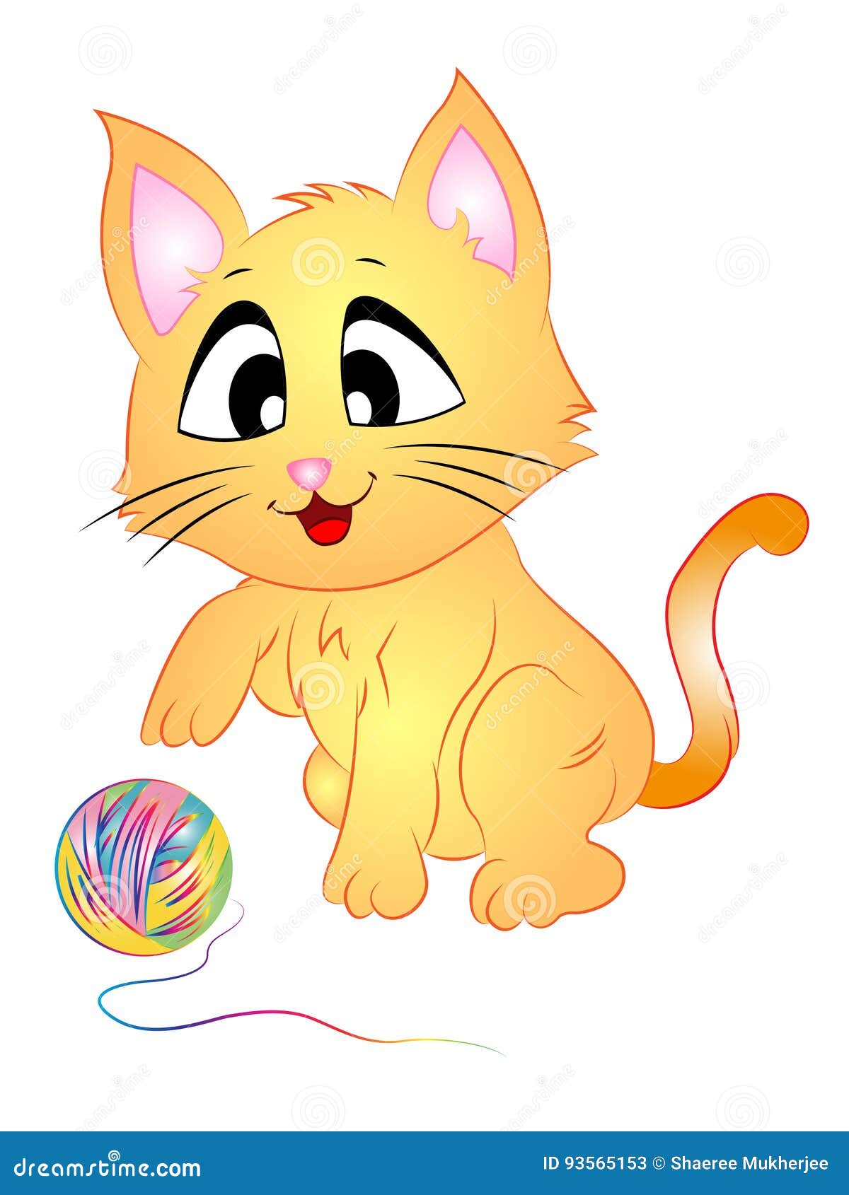 Cat Playing with Wool stock vector. Illustration of cute - 93565153