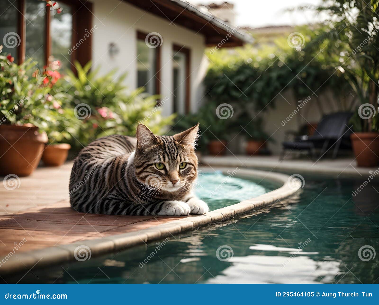 A cat beside a pool stock illustration. Illustration of recreation ...