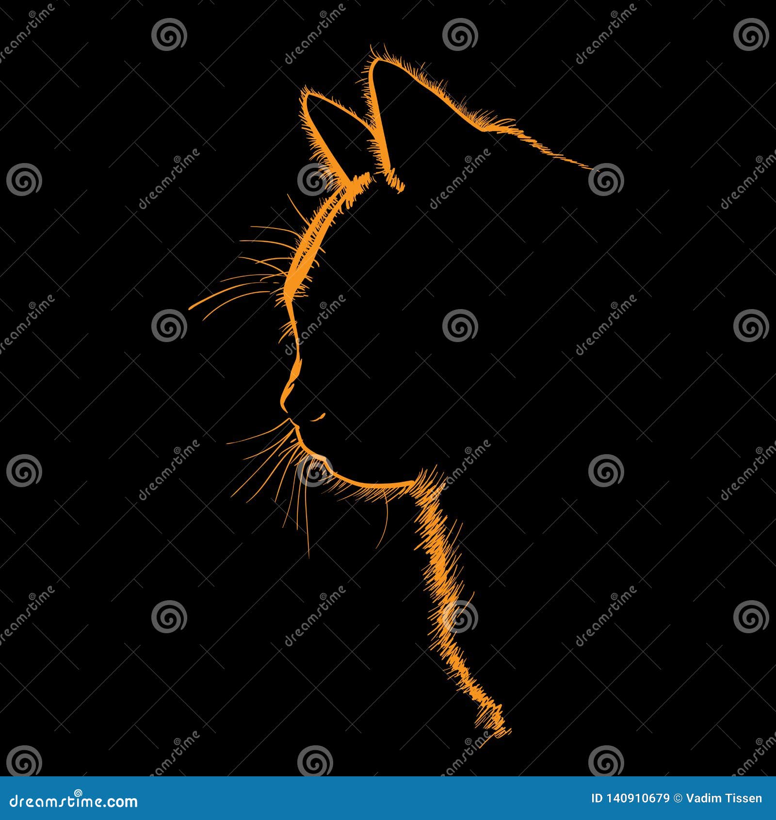 Cat Portrait Silhouette in Contrast Backlight. Vector. Illustration ...