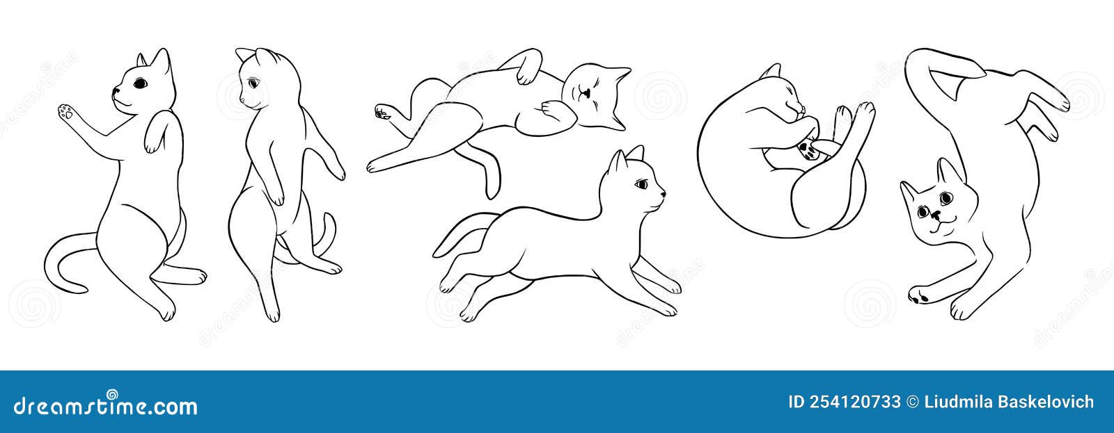 Cat Poses Doodle Set. Monochrome Cat Sketches. Vector Illustration ...