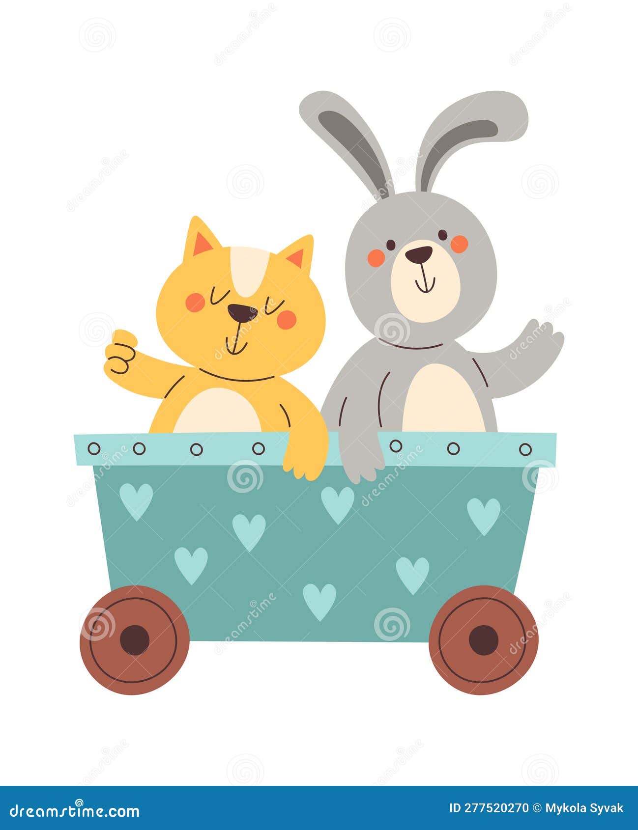 Cat and Rabbit in Cart stock vector. Illustration of design - 277520270