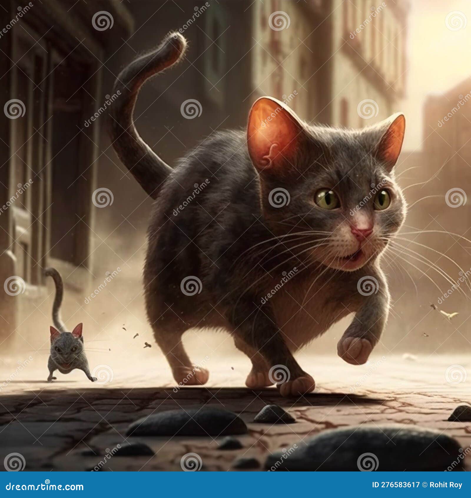 Cat and Rat Running Ai Generative Stock Illustration - Illustration of ...