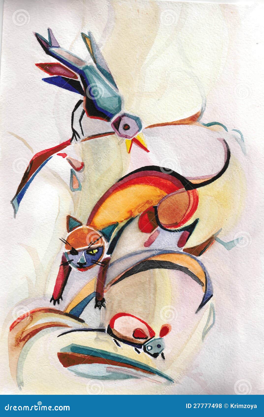 Cat, raven and mouse stock illustration. Illustration of raven - 27777498