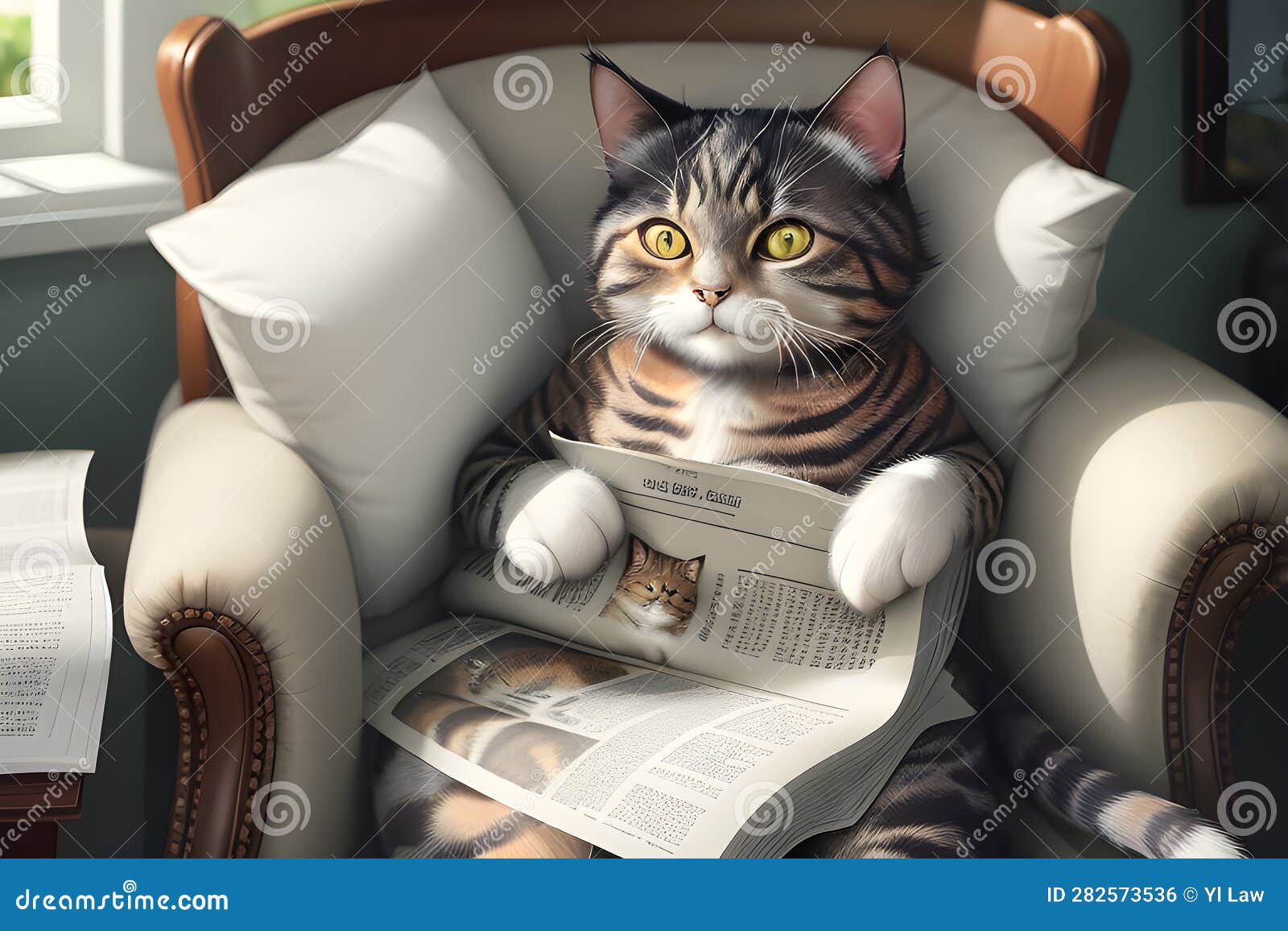 The cat read the newspaper stock illustration. Illustration of event ...