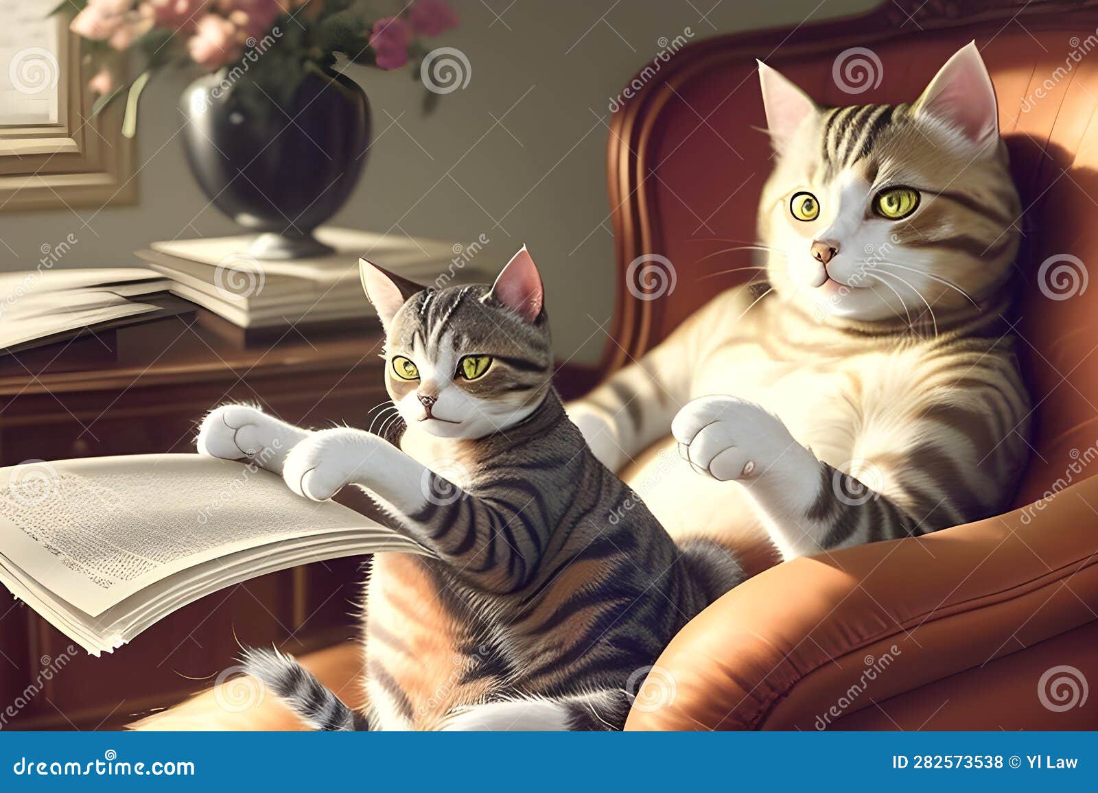 The cat read the newspaper stock illustration. Illustration of straight ...
