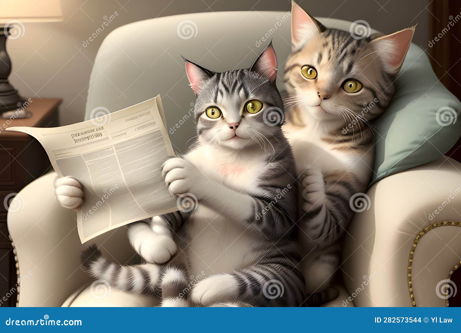 The cat read the newspaper stock illustration. Illustration of purebred ...
