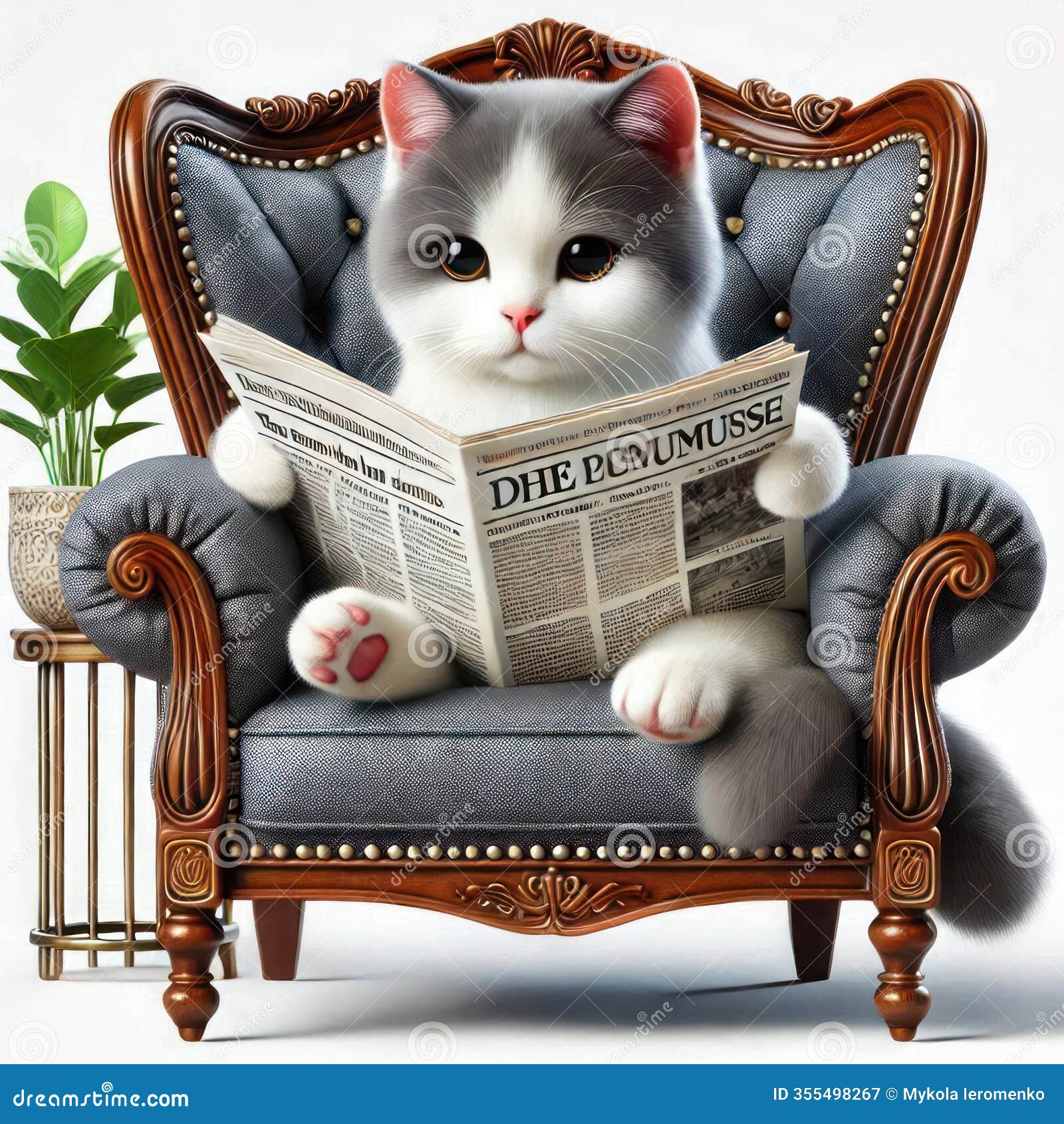 The Cat is Reading a Newspaper on an Armchair. Stock Image - Image of ...