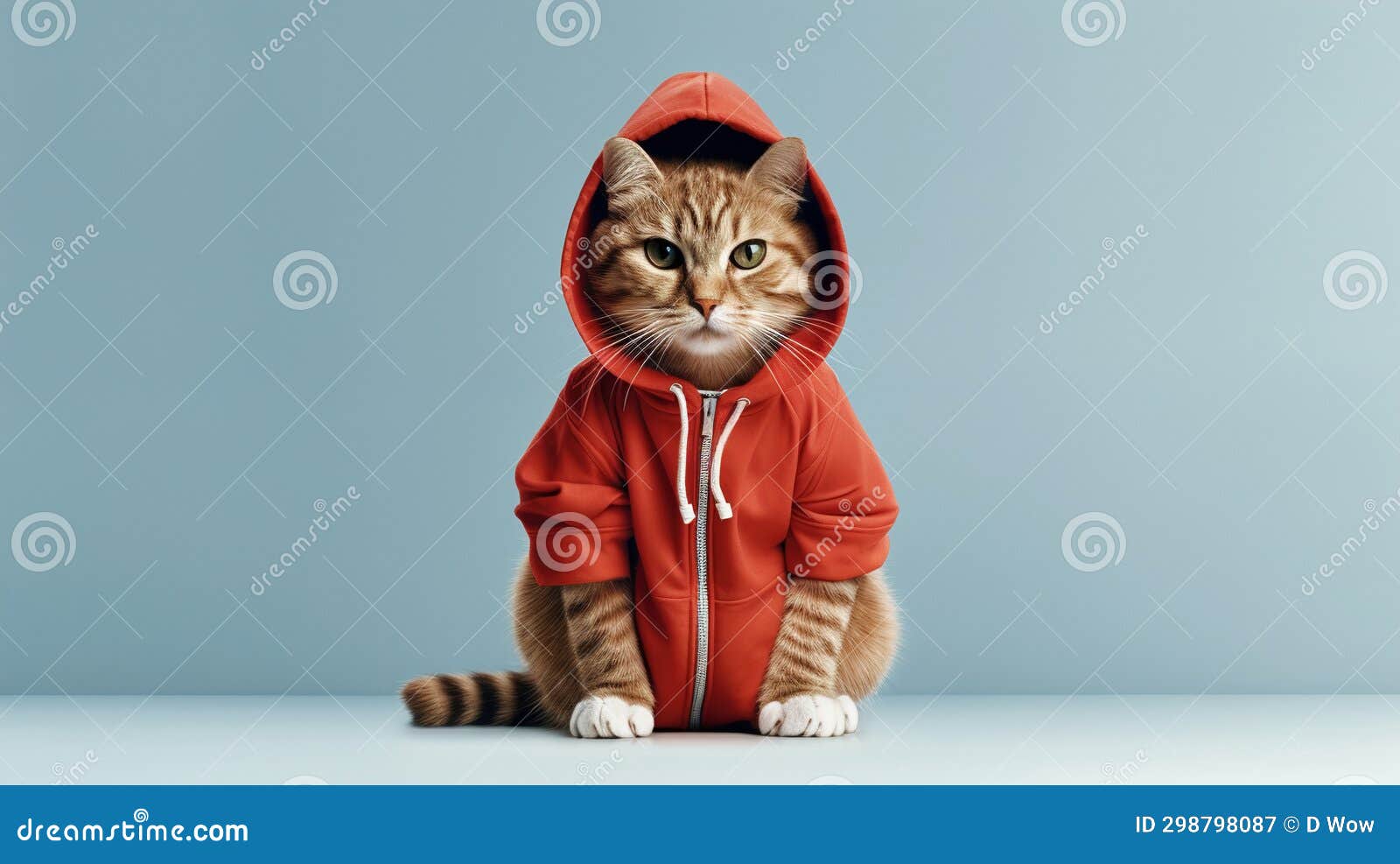 Cat in Red Clothes on a Blue Background. Copy Space. Stock Image ...